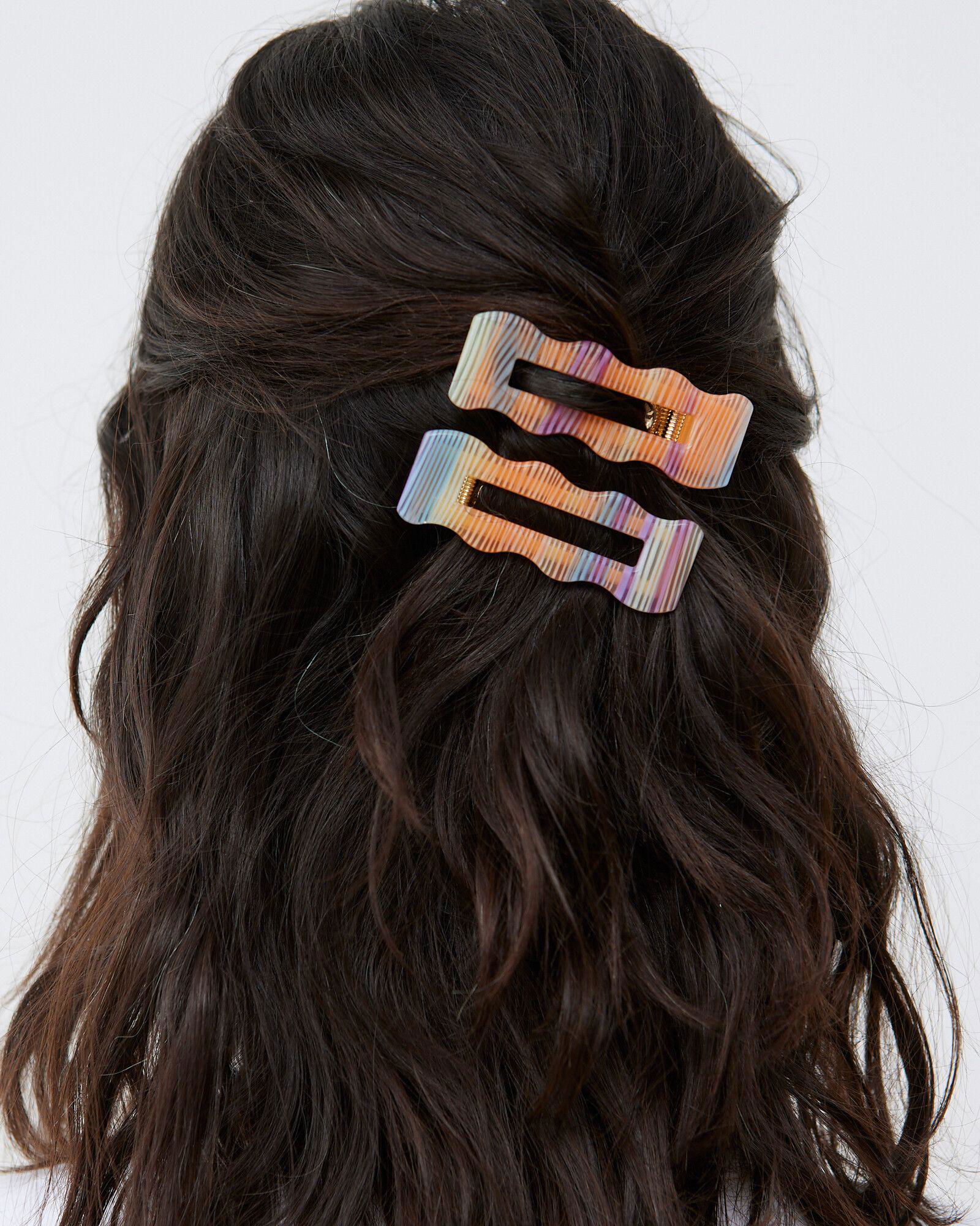 OLIVER BONAS Cleo Striped Wavy Hair Clips Set Of Two in Orange/Purple ...