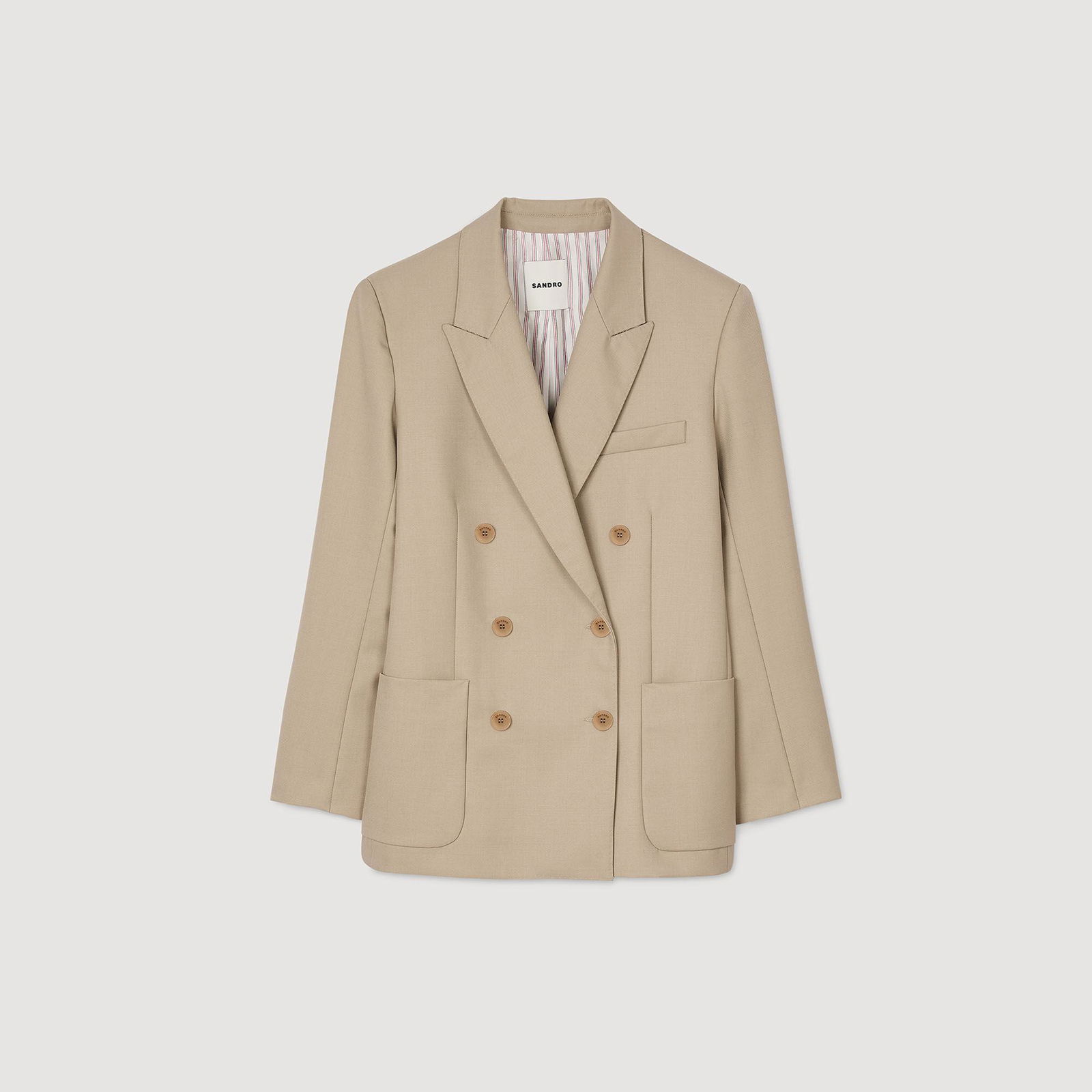 SANDRO Double-Breasted Suit Jacket in Sand | endource