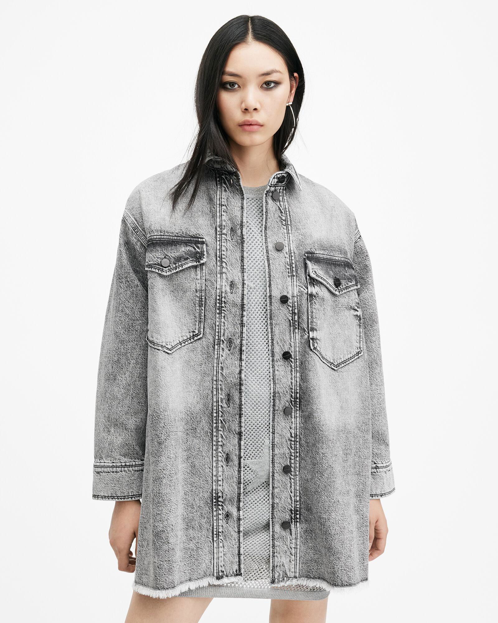 ALLSAINTS Lily Oversized Denim Shacket Dress in Vintage Black | Endource