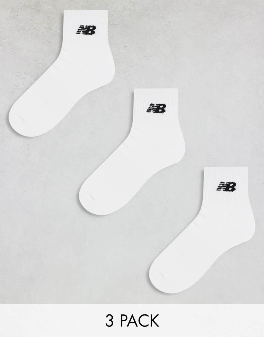 NEW BALANCE Logo Mid Sock 3 Pack in WHITE | endource