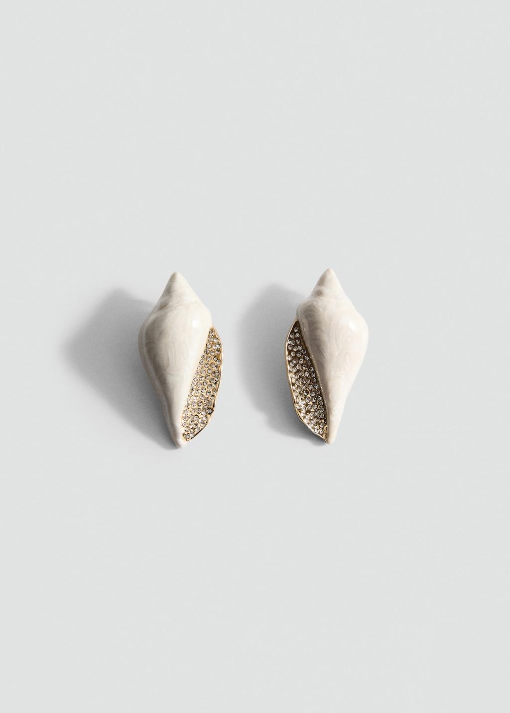 MANGO Shell Earrings With Rhinestone Detail in Beige | endource