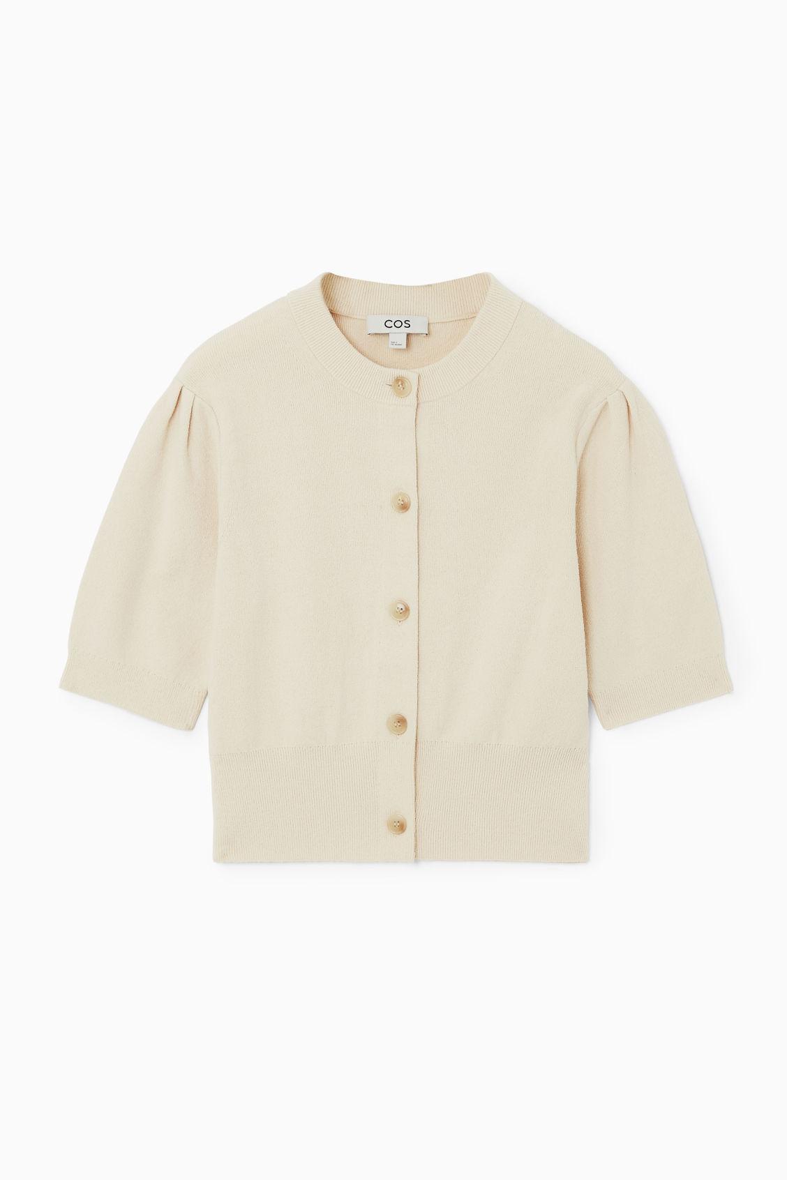 COS Cropped Short-Sleeved Cardigan in LIGHT BEIGE | Endource