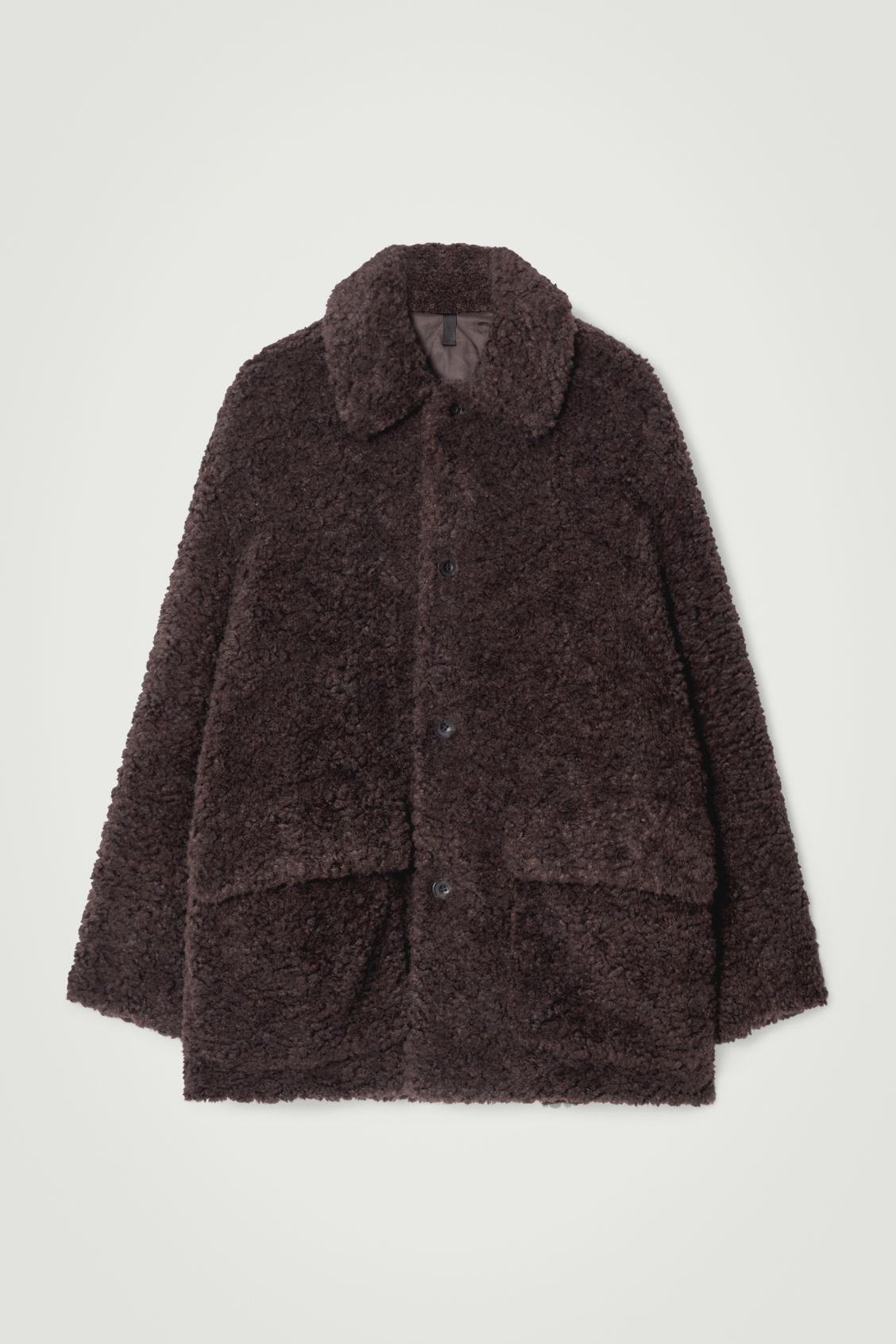 COS Padded Faux Shearling Jacket in DARK BROWN | endource