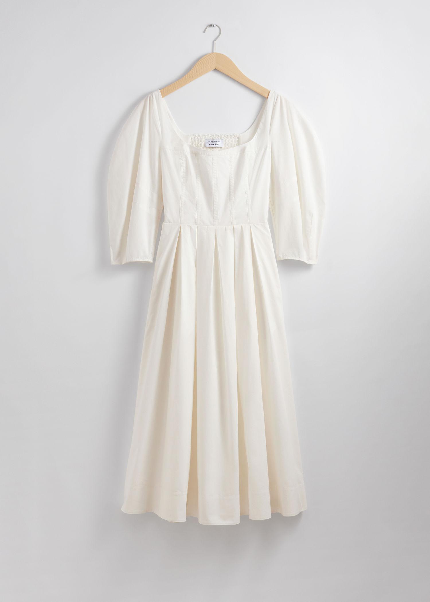 And Other Stories Pleated Midi Dress In White Endource