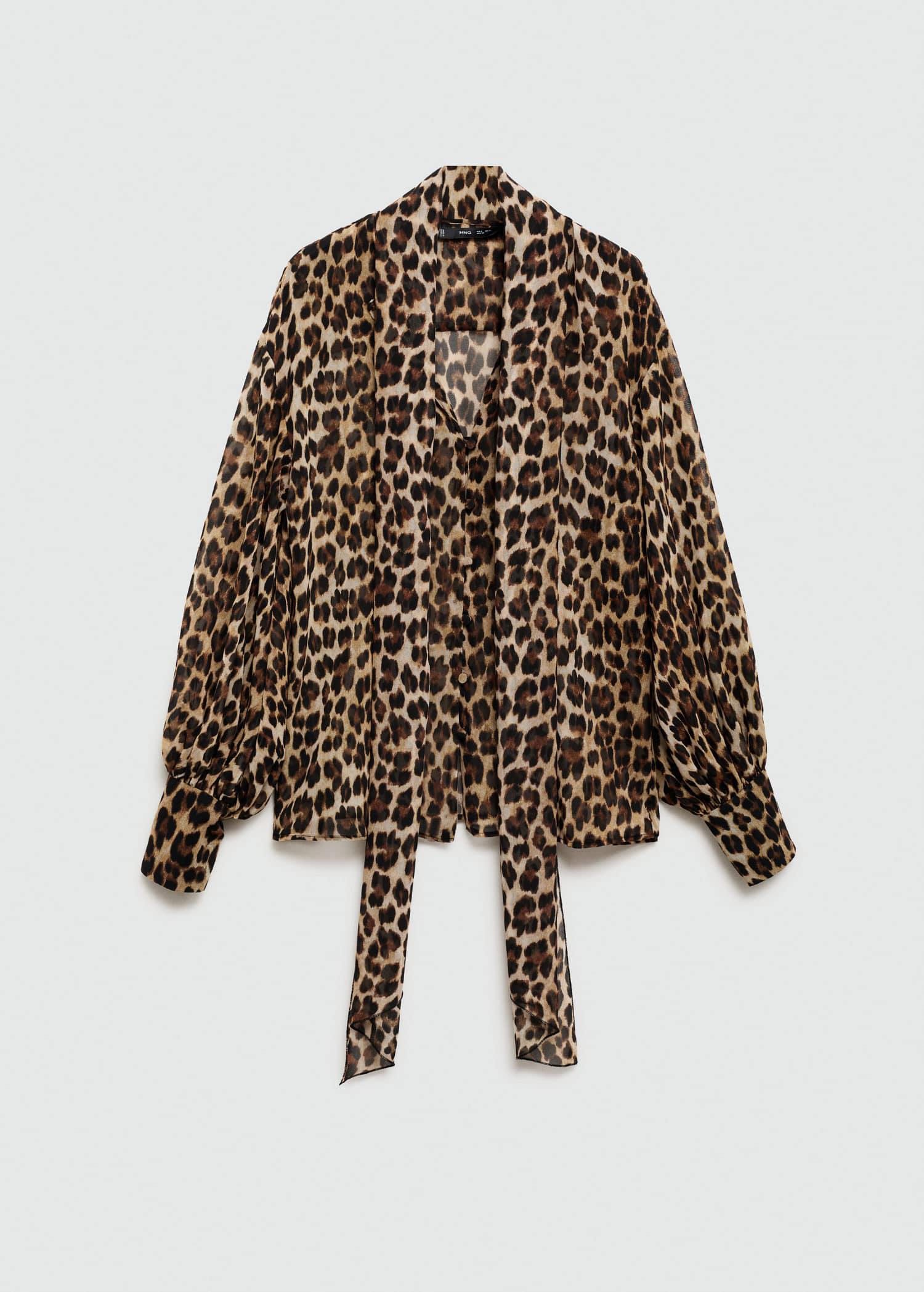 MANGO Leopard-Print Blouse With Collar And Bow in Brown | endource