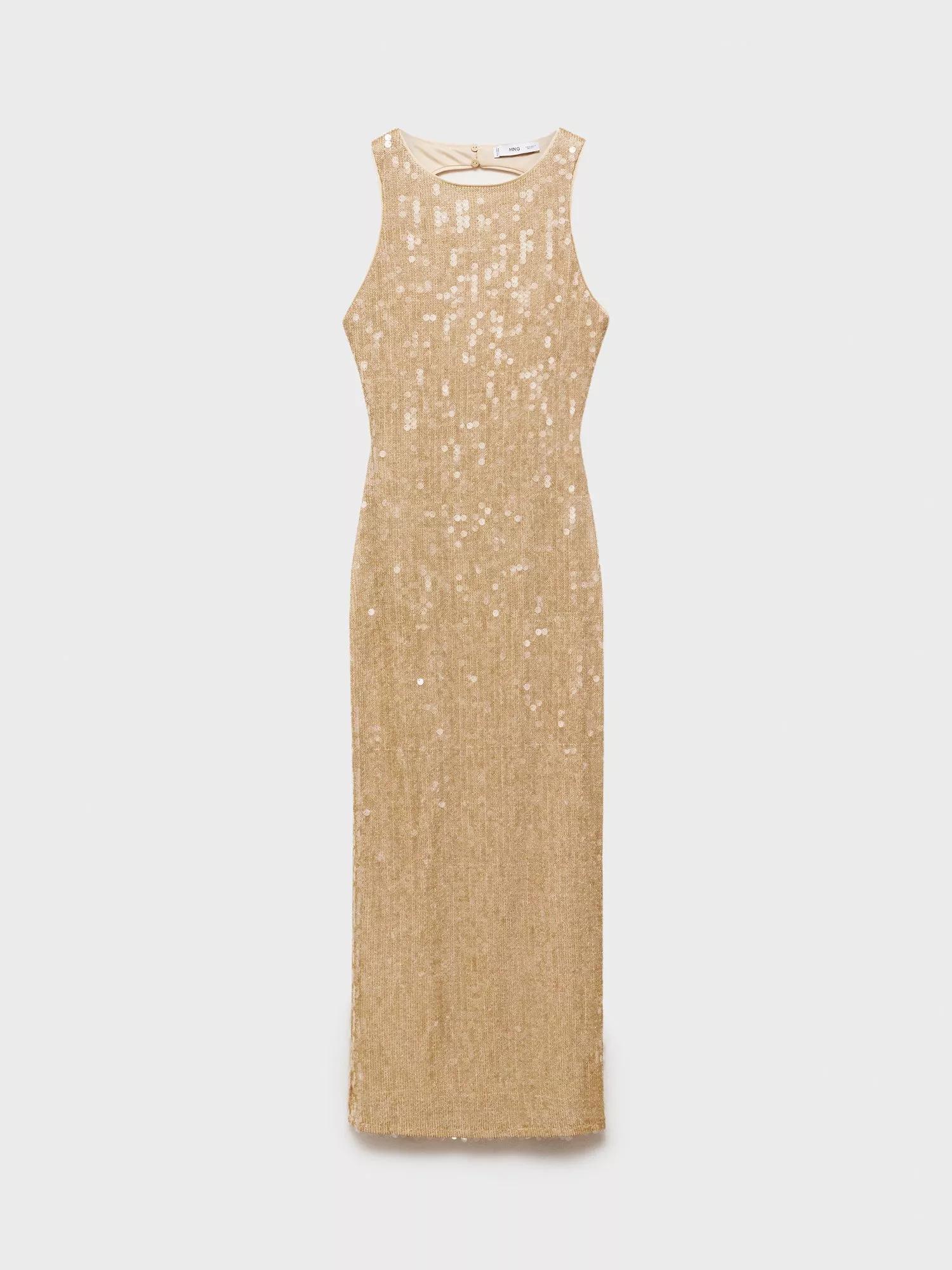 MANGO Xgeminis Sequin Open Back Dress in Gold | endource
