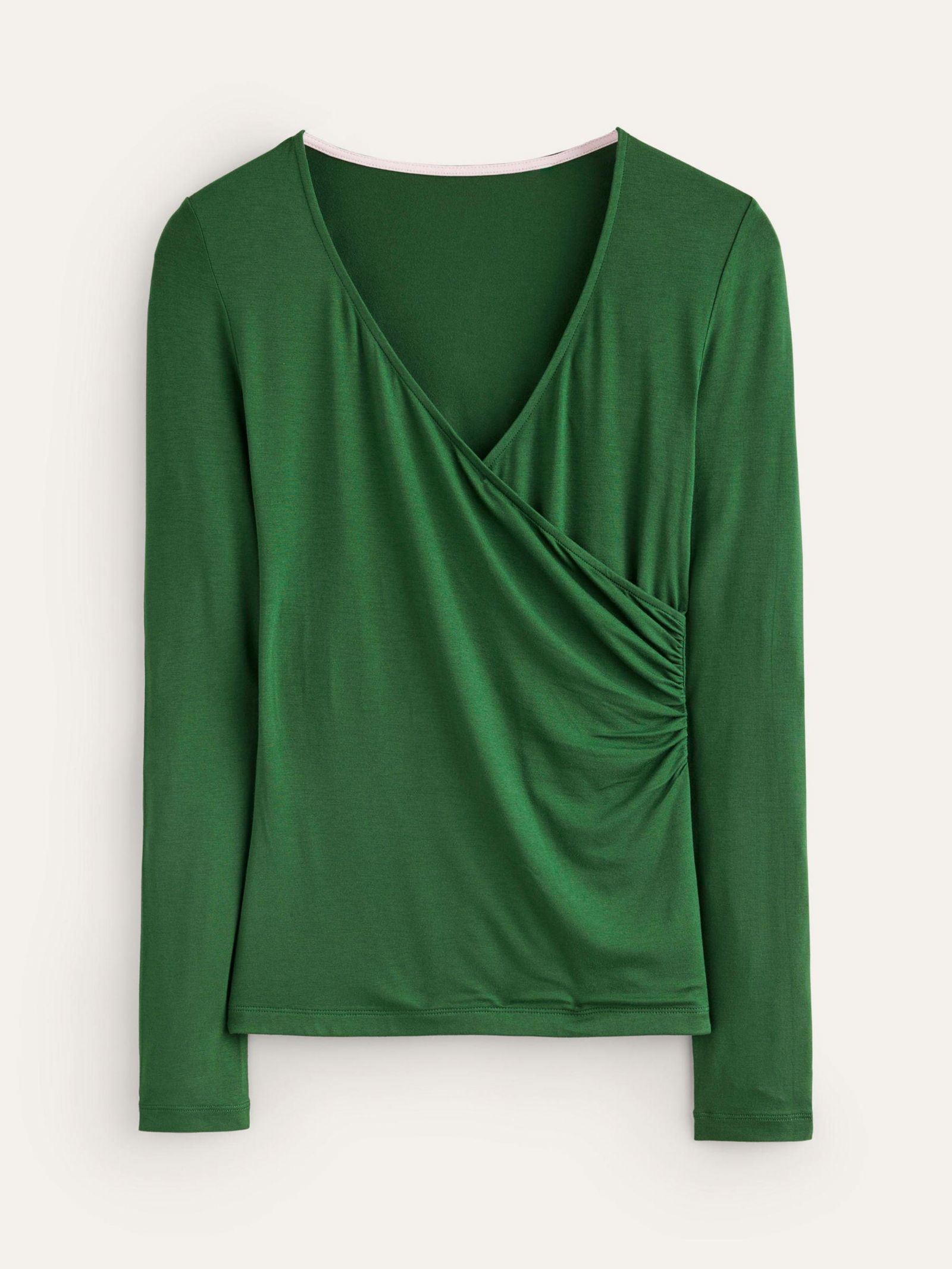 BODEN Wrap Neck Long Sleeve Top in Pine | endource