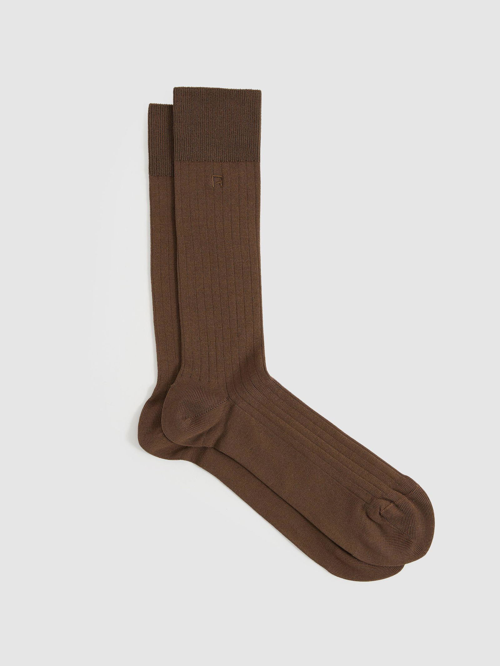 REISS Cotton-Blend Logo-Embroidered Socks in Brown | endource