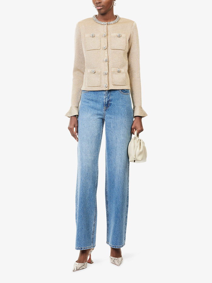 SELF-PORTRAIT Crystal-Trim Round-Neck Knitted Cardigan | endource