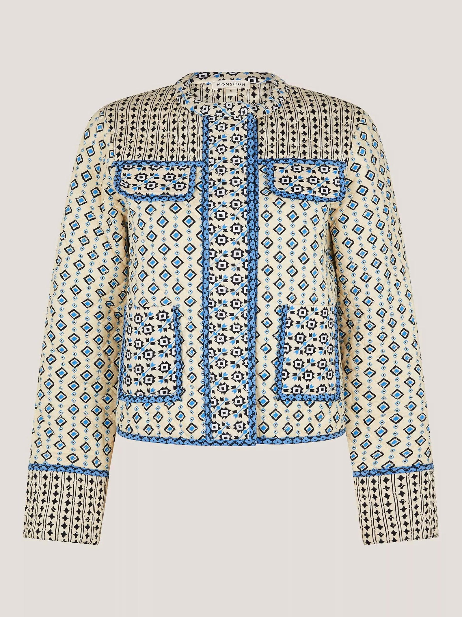 Monsoon Judy Geometric Quilted Jacket in Ivory | endource