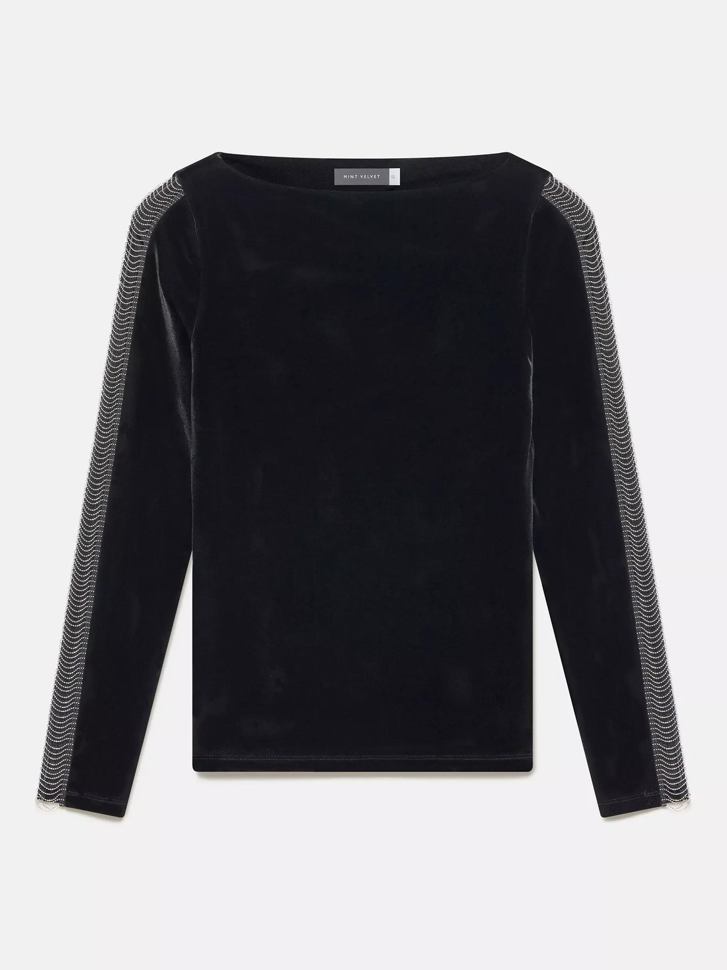 MINT VELVET Velvet Ladder Sleeve Detail Top in Black | endource