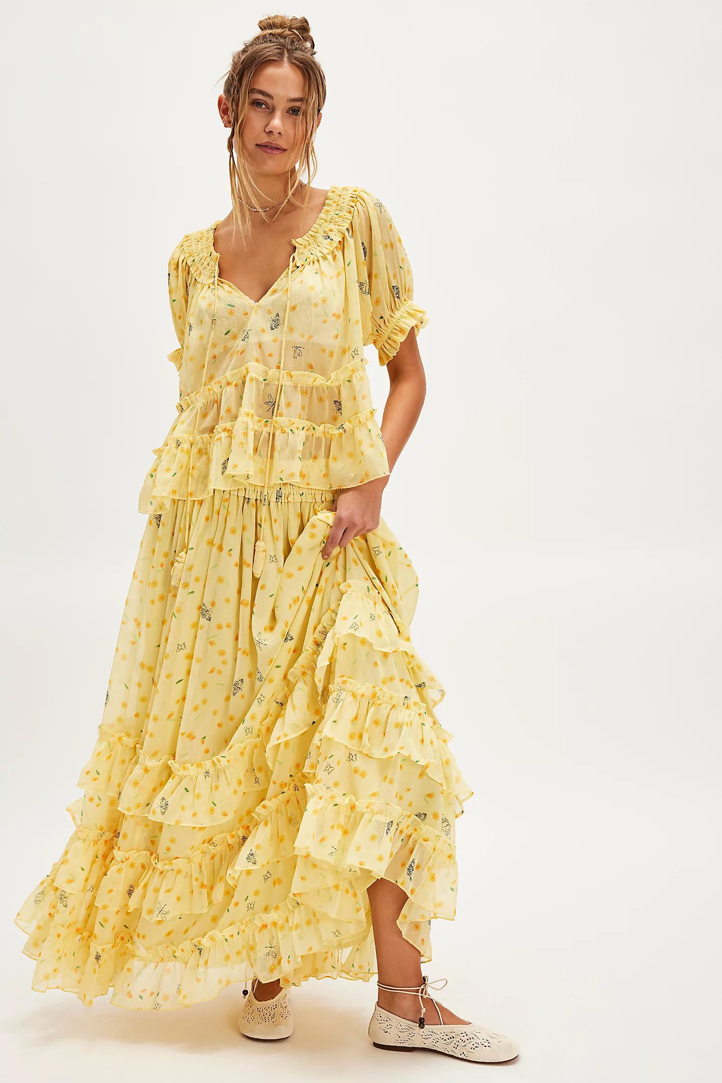 FREE PEOPLE Morning Mist Maxi Set in Sweet Yellow Combo | endource