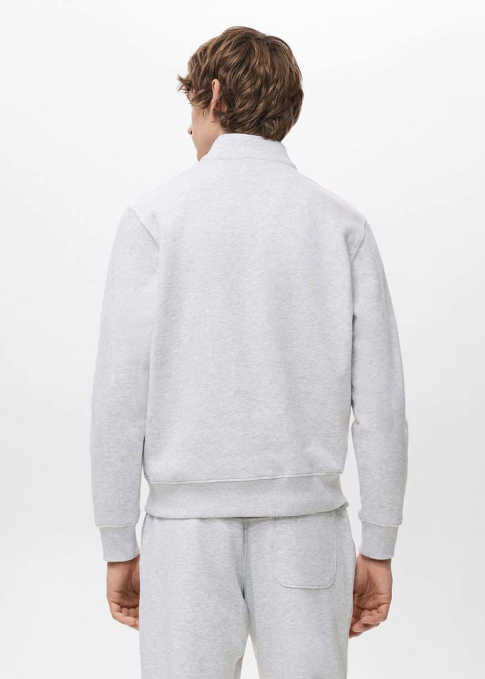 MANGO Cotton Mix Quarter Zip Knitted Jumper In Light Grey | endource