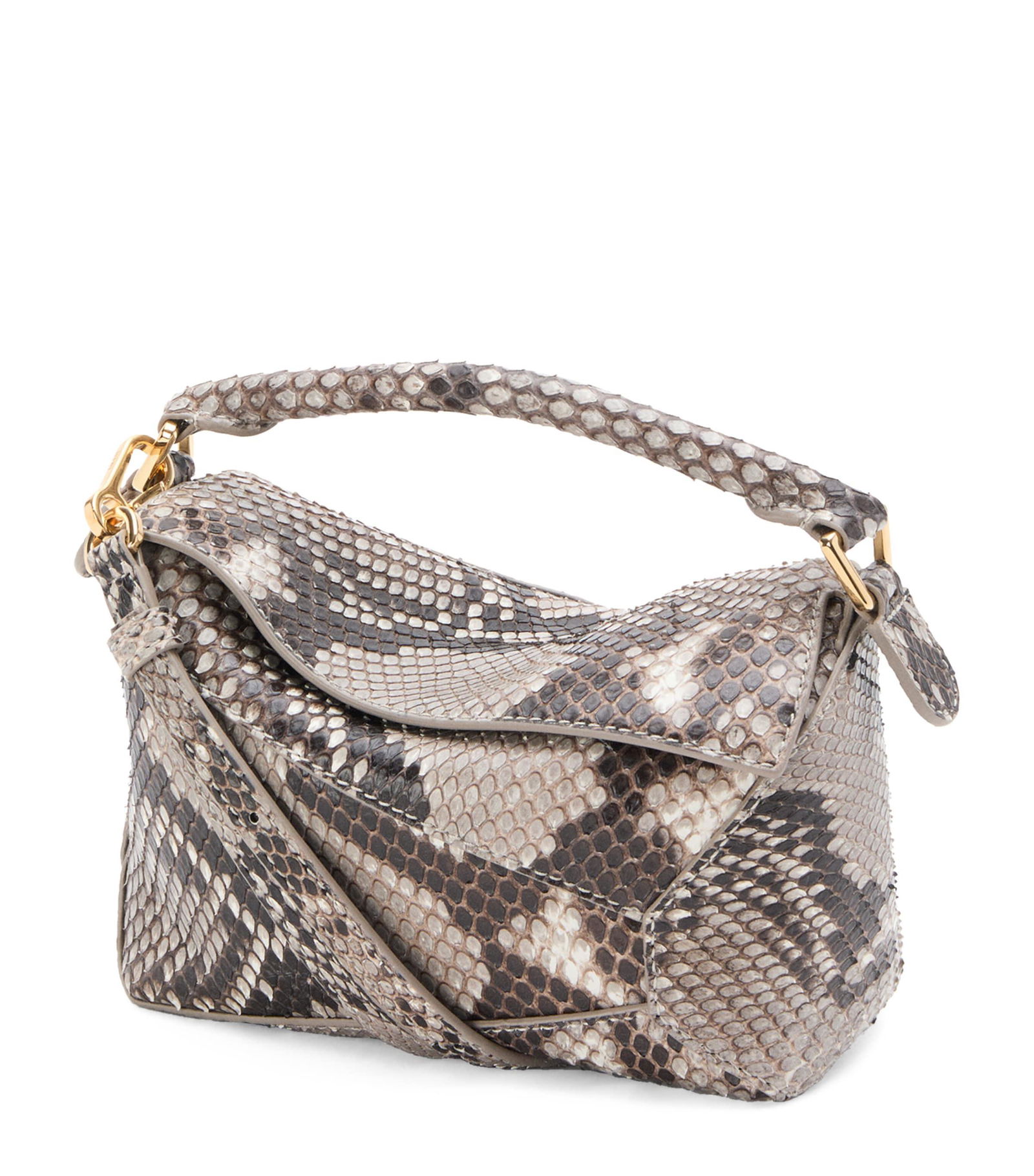 LOEWE Mini Snakeskin Puzzle Edge Top-Handle Bag | endource