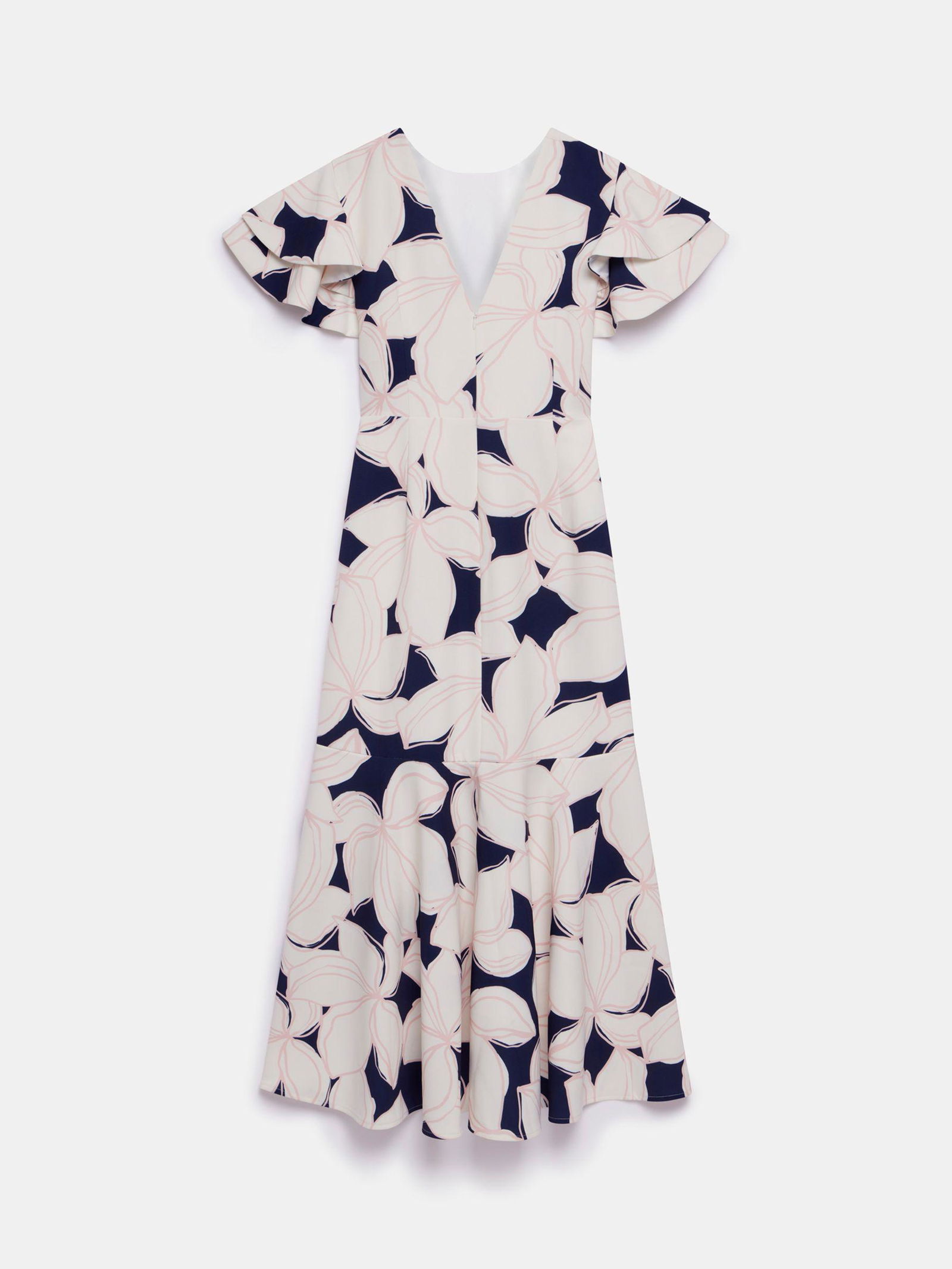 MINT VELVET Floral Print Waterfall Hem Midi Dress in Cream/Multi | Endource