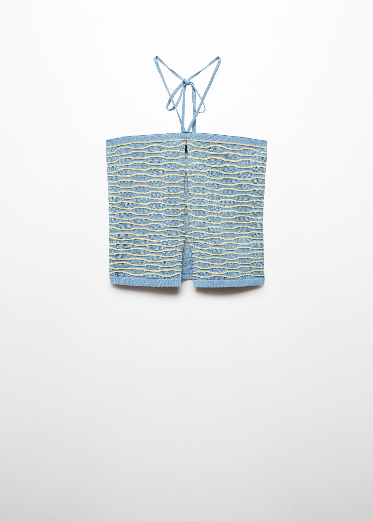 MANGO Textured Knitted Halter Top in Blue | Endource