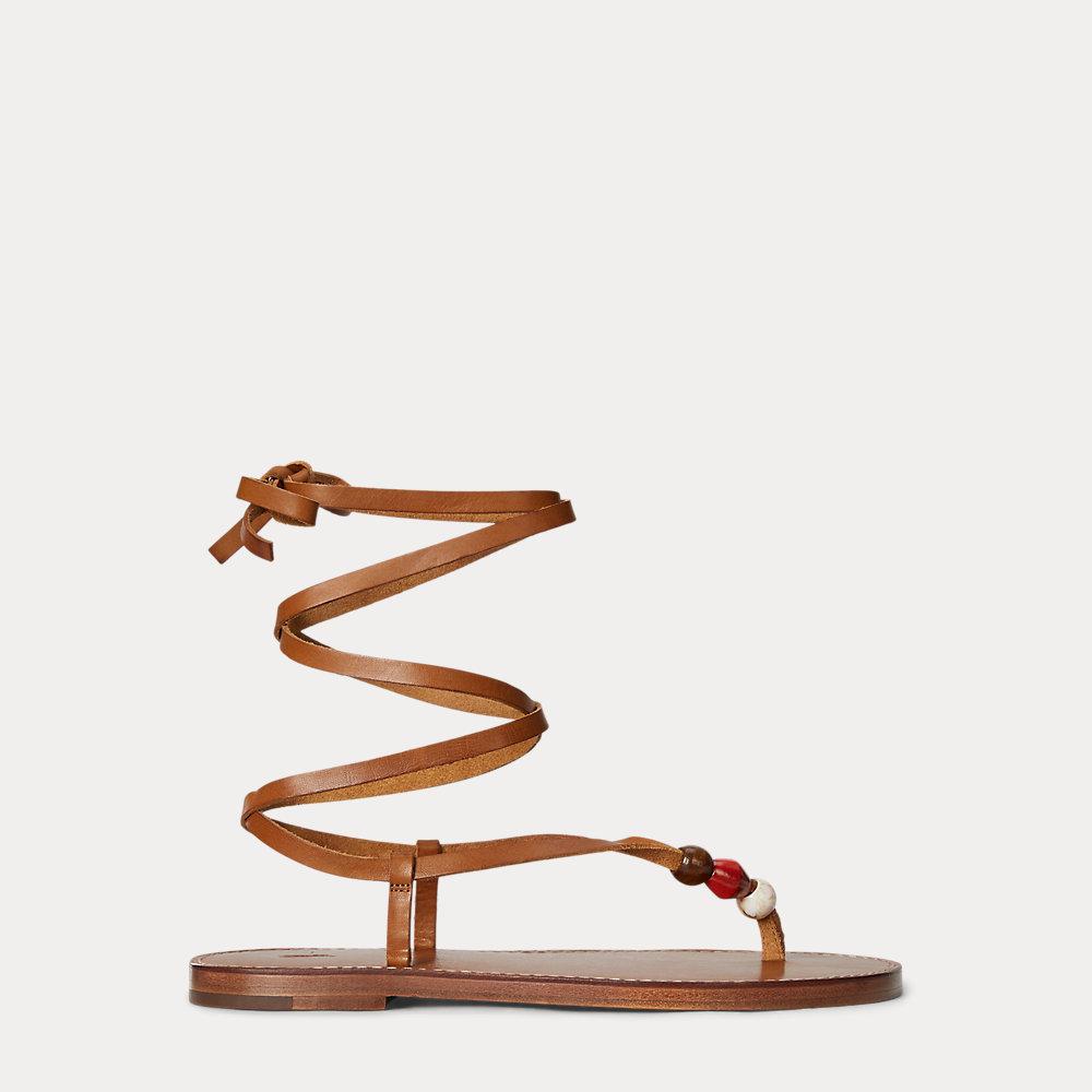 POLO RALPH LAUREN Leather Beaded Ankle-Wrap Sandal | endource