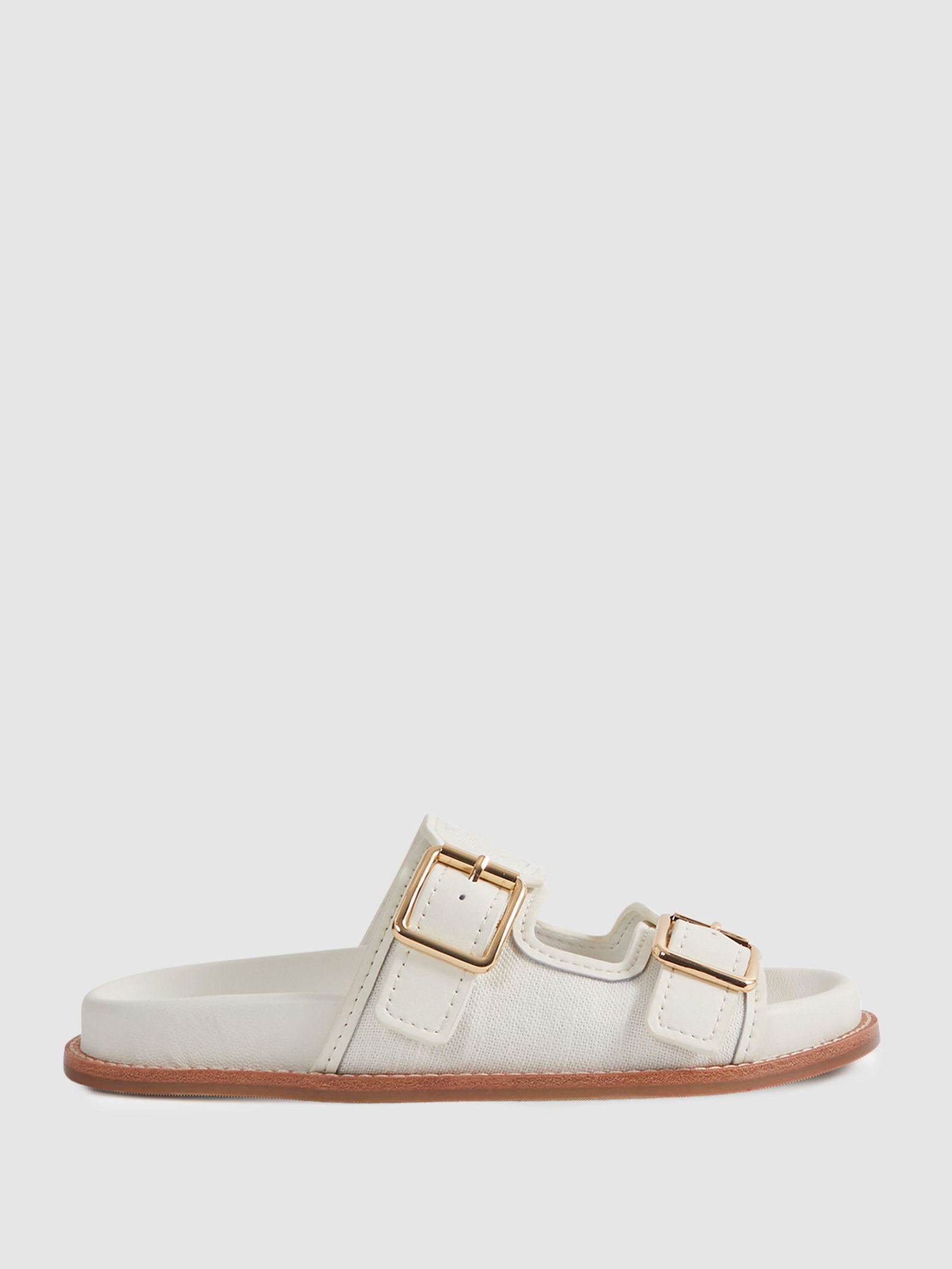 REISS Ezra Leather Raffia Sliders in White | endource