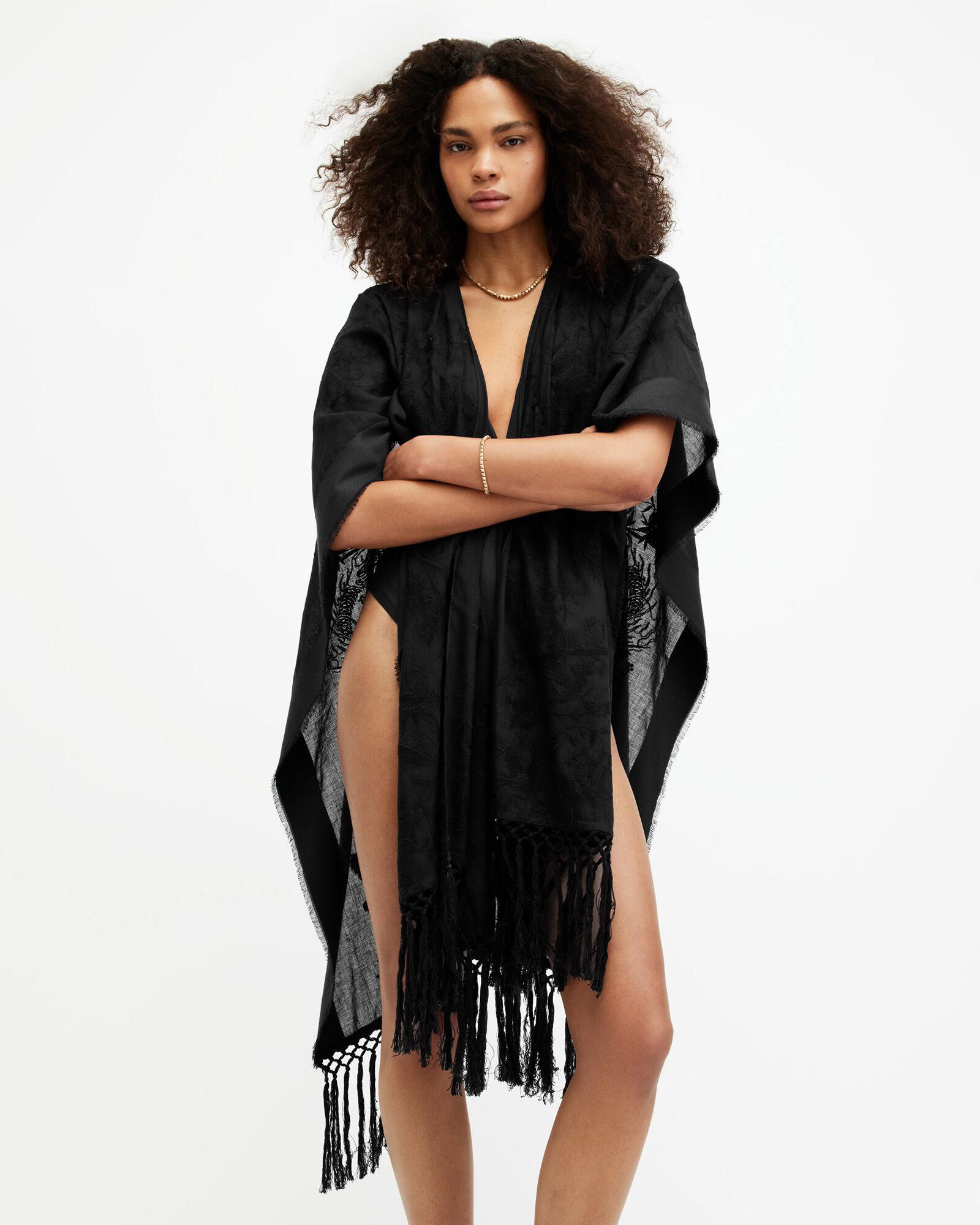 ALLSAINTS Otto Embroidered Ruana Scarf in Black | endource