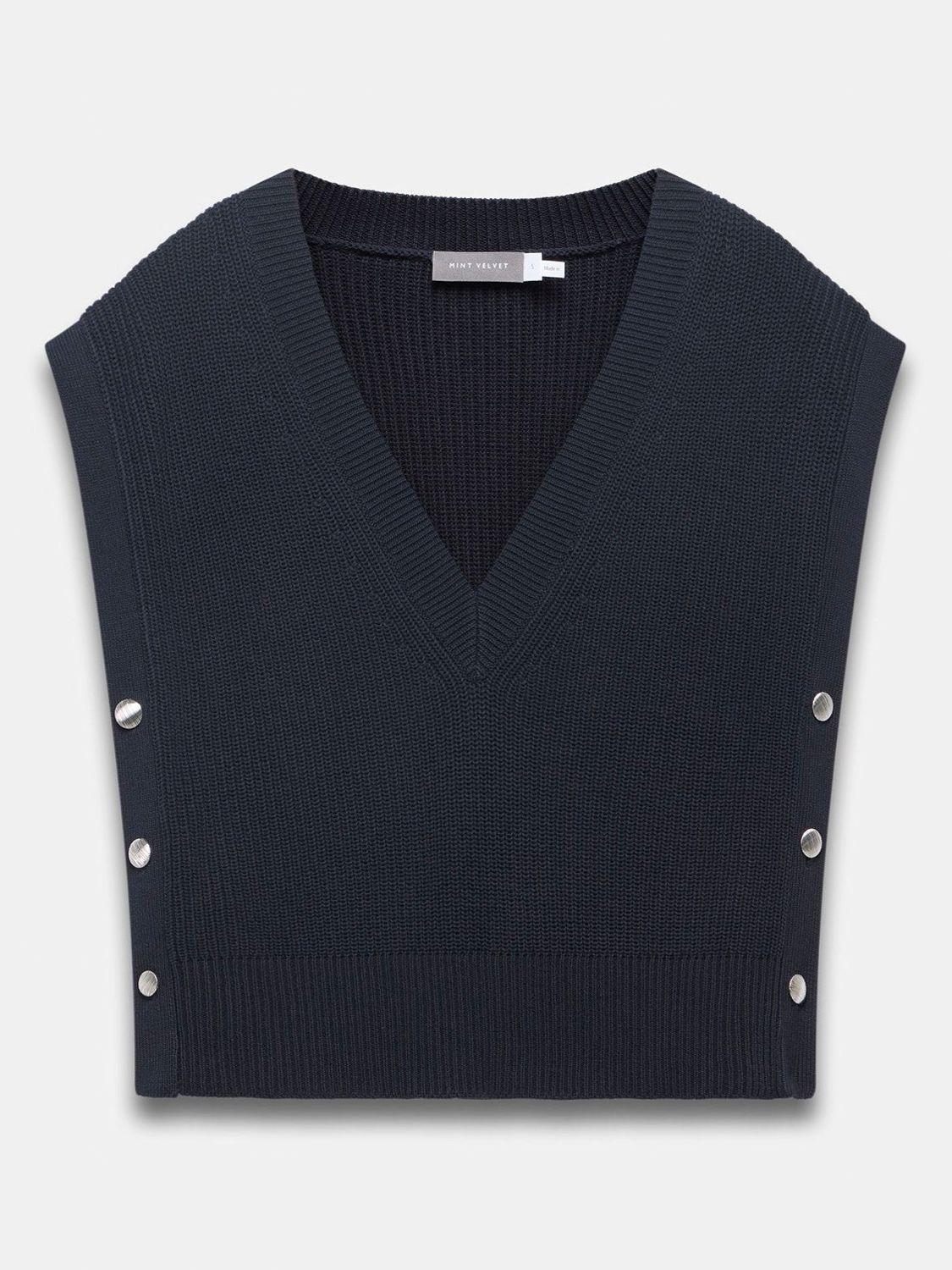 MINT VELVET Sleeveless Cotton Rib Knit Tabard Top in Navy | Endource