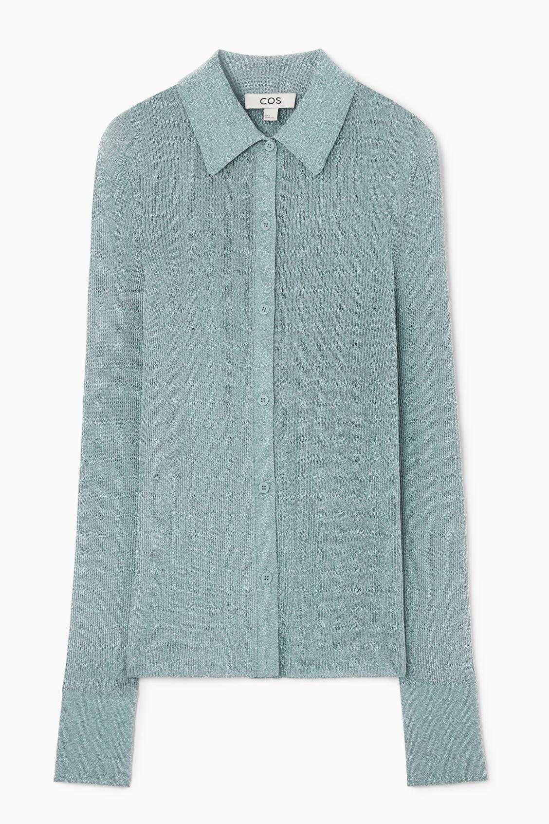 COS Sparkly Ribbed-Knit Shirt in LIGHT BLUE | Endource