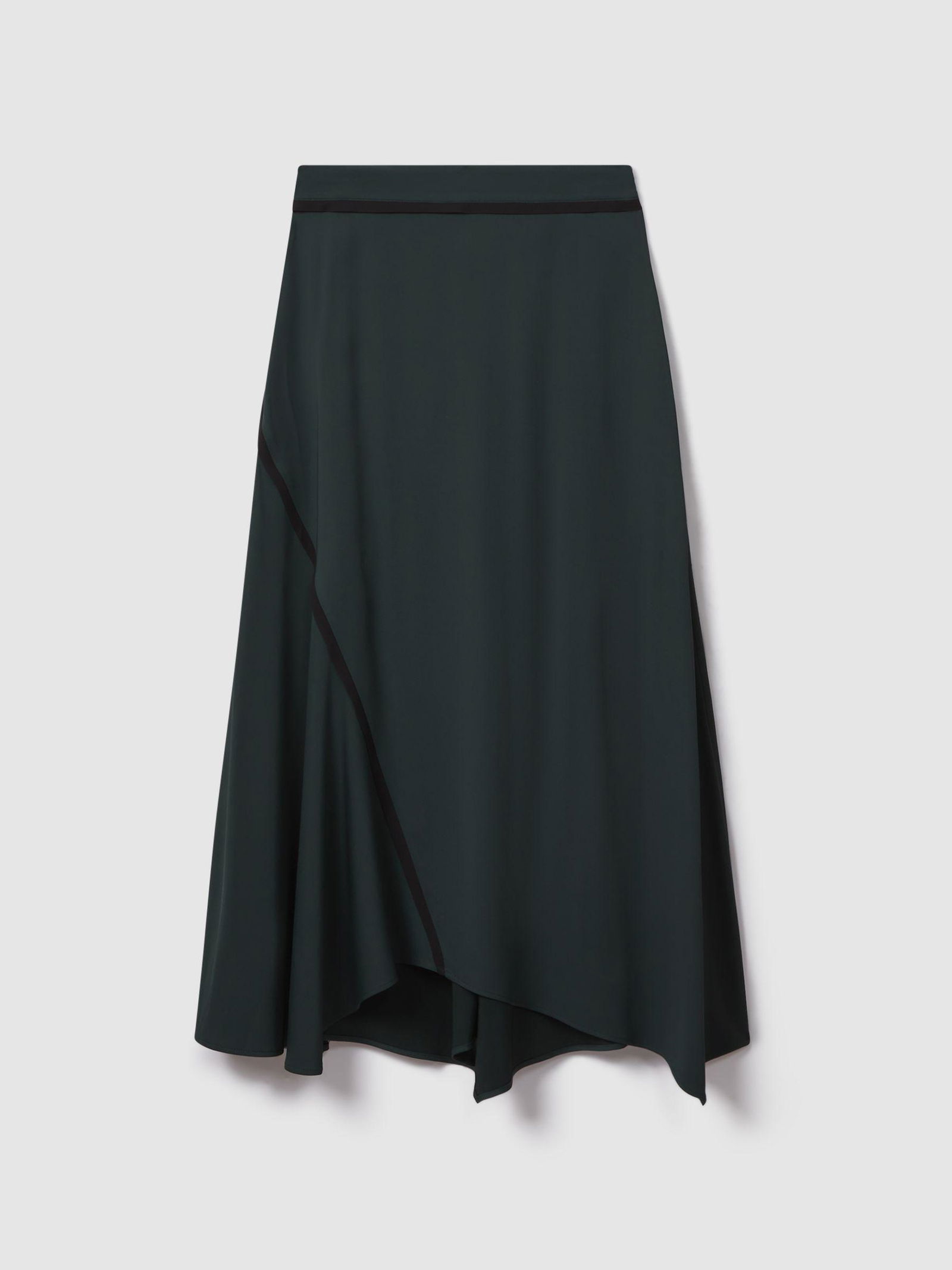 REISS Sara Asymmetric Contrast Trim Midi Skirt | endource