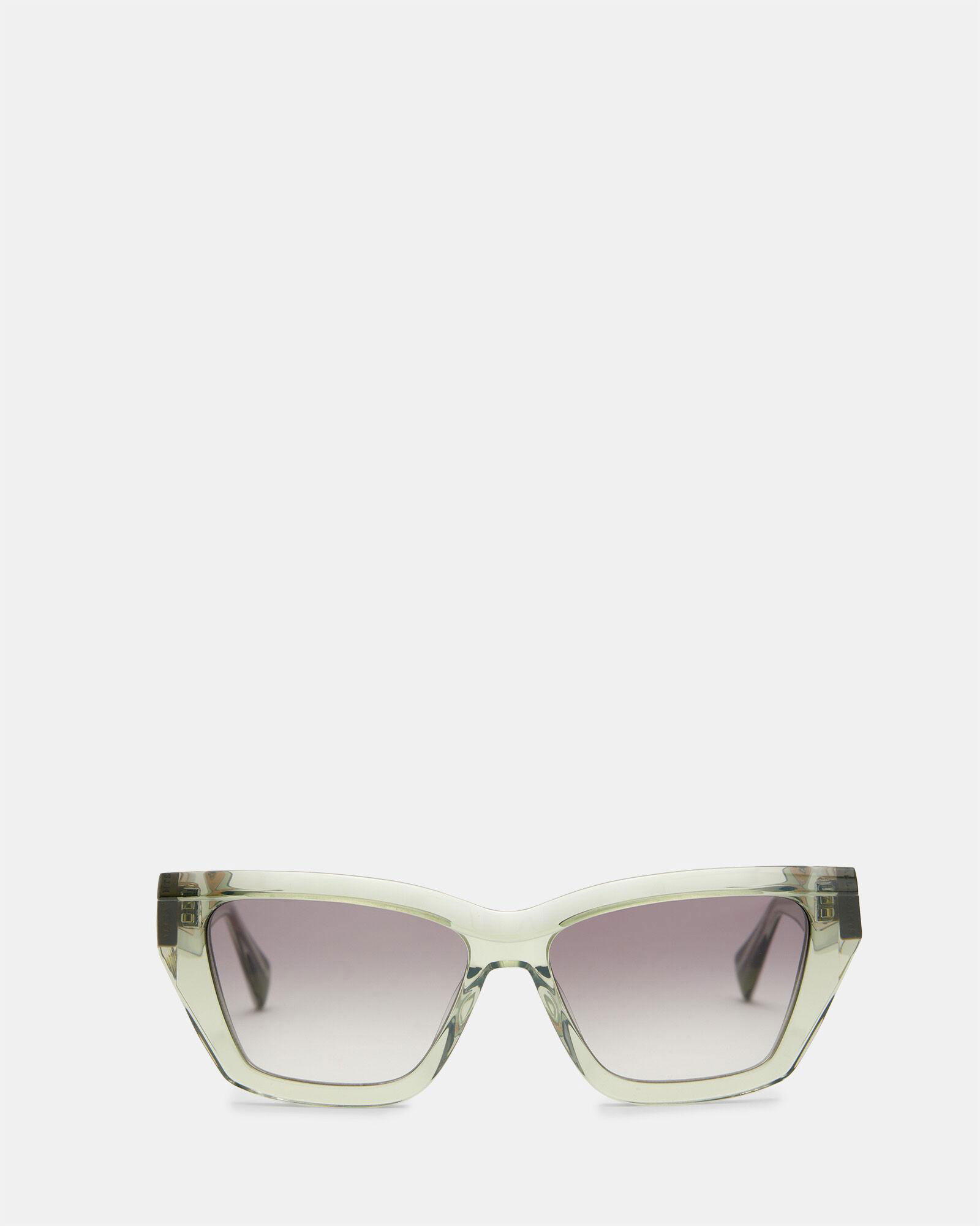 ALLSAINTS Kitty Rectangular Cat Eye Sunglasses in Crystal Green | endource