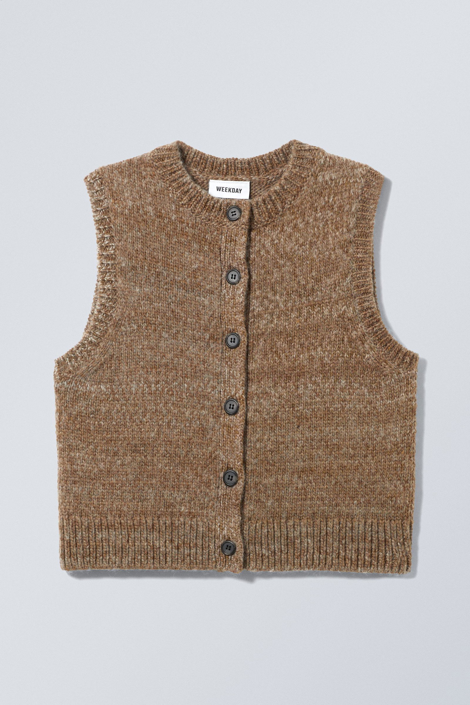 WEEKDAY Knitted Wool Blend Vest in Brown Melange | endource