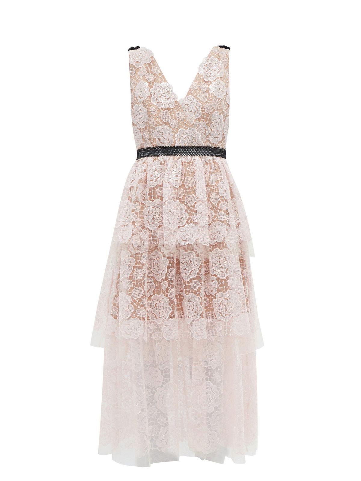 SELF-PORTRAIT Starlet Rose Floral-Embroidered Tulle Midi Dress | endource