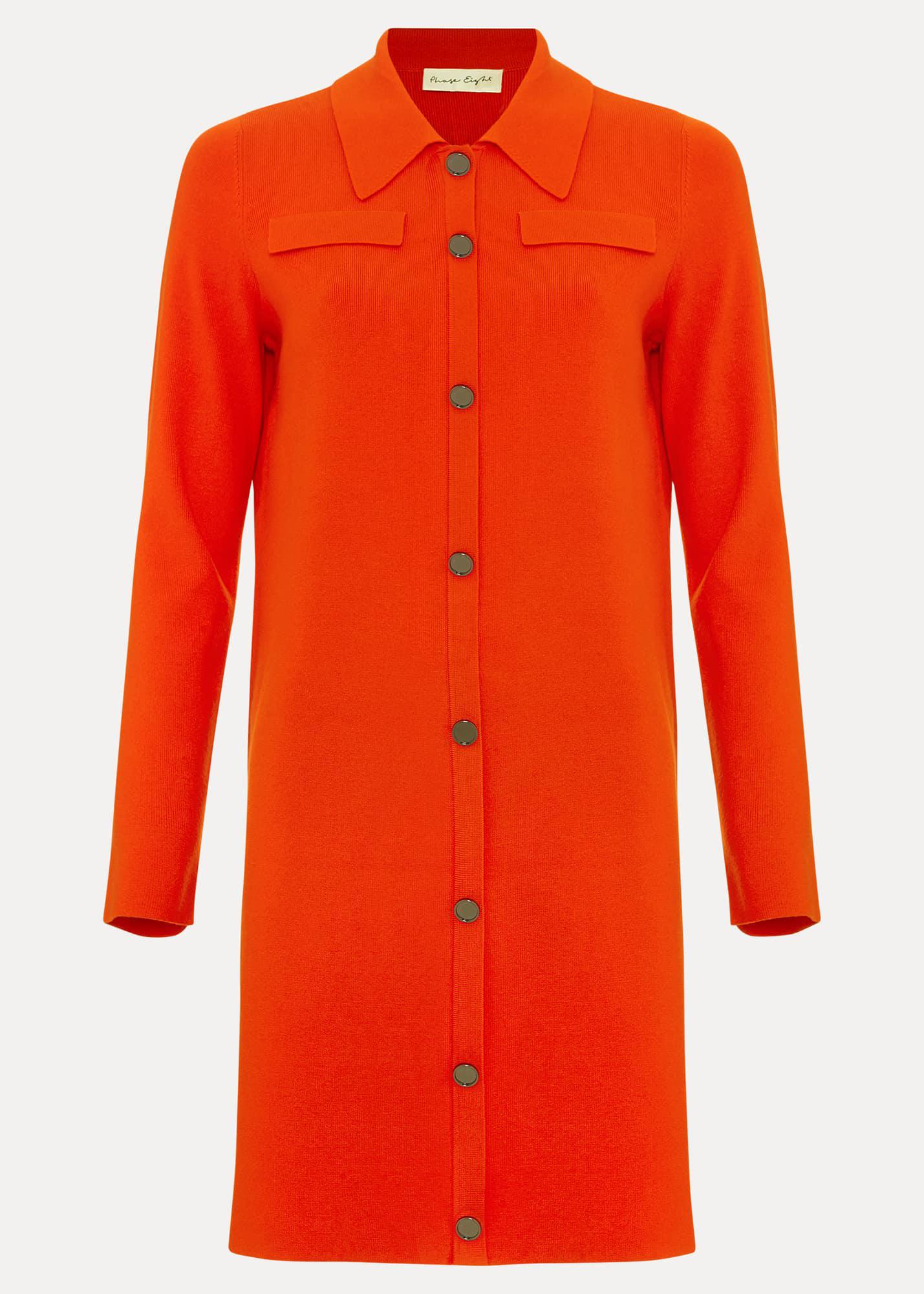 PHASE EIGHT Azealia Fine Knit Collared Tunic Dress in Orange | endource