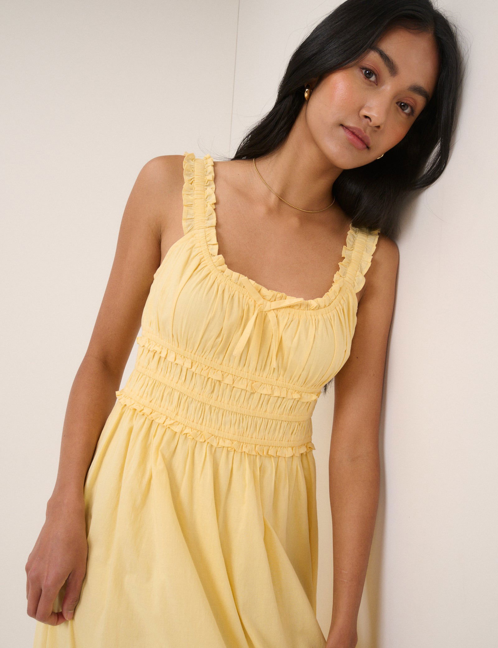 NOBODY'S CHILD Butter Yellow Sleeveless Ariel Midi Dress | endource