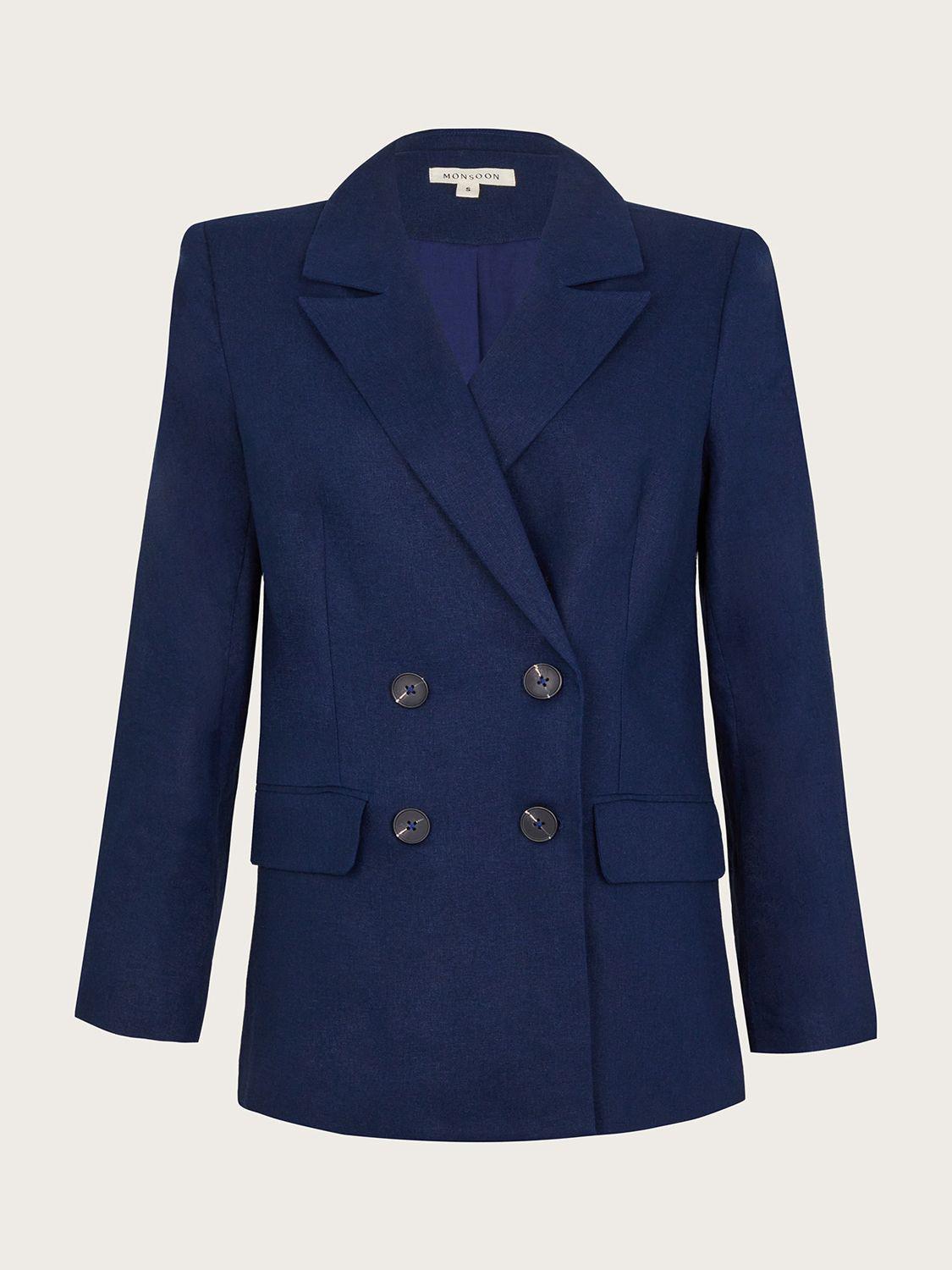 Monsoon Mabel Linen Blend Jacket in Navy | endource