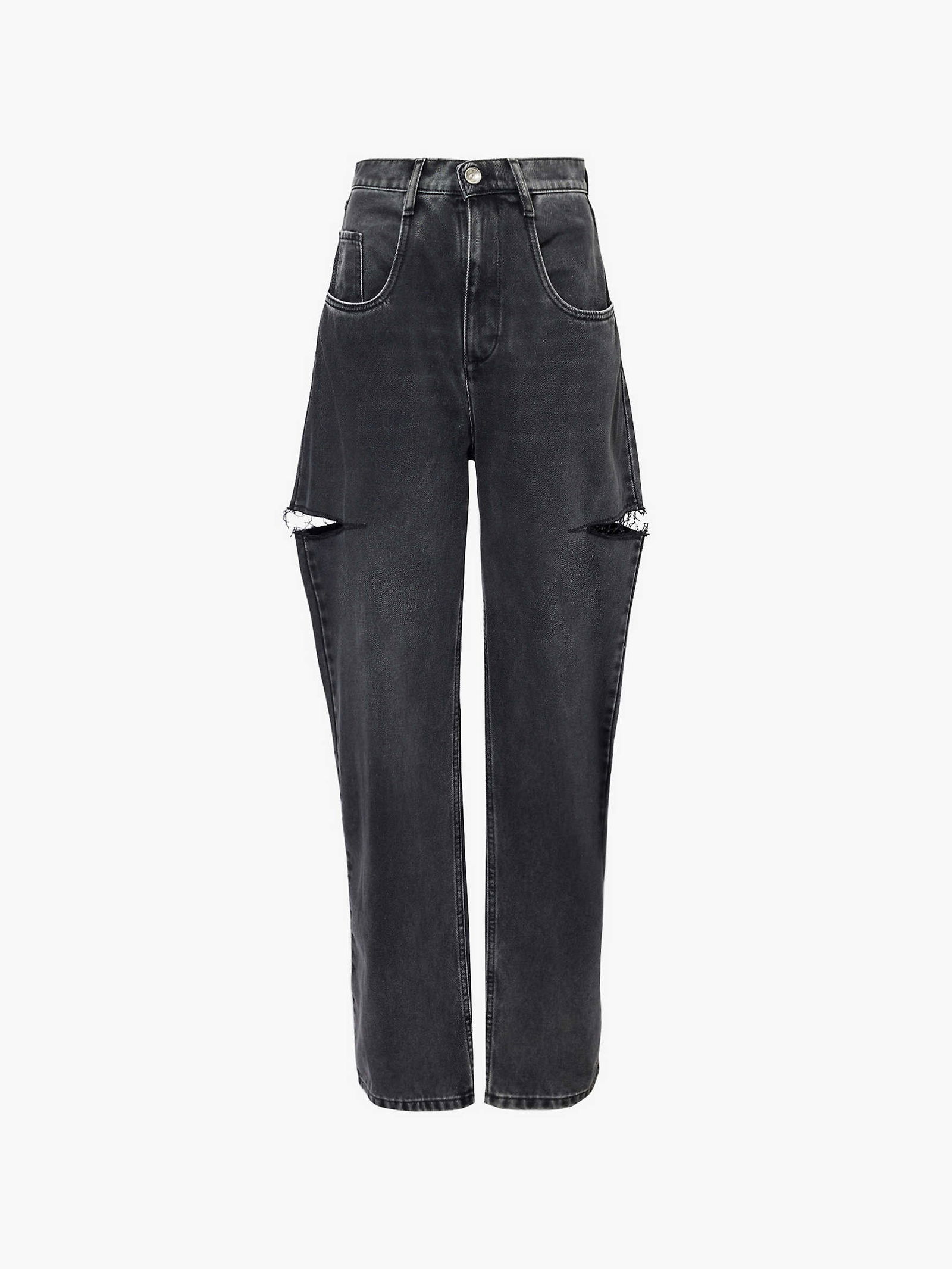 MAISON MARGIELA Slashed Faded-Wash Wide-Leg Mid-Rise Jeans in BLACK ...