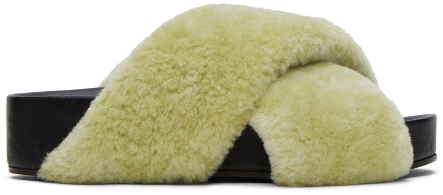 JIL SANDER Shearling Criss-Cross Slides | endource