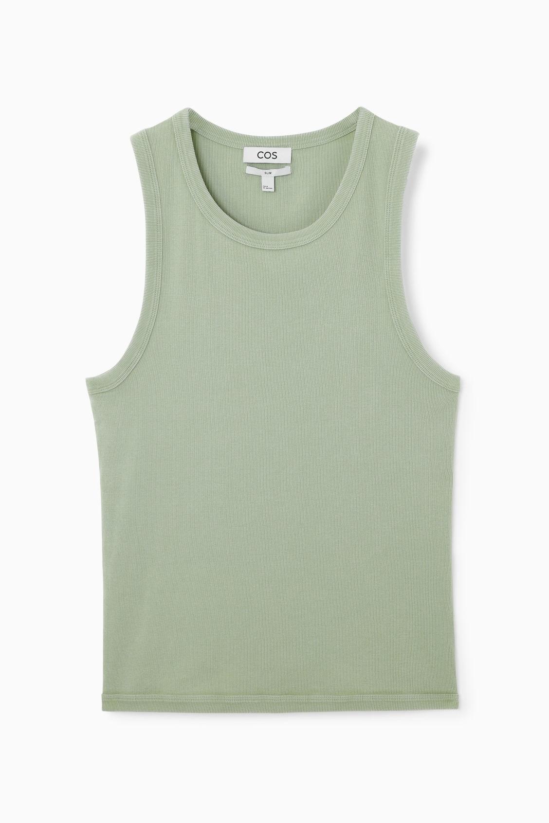 COS Slim-Fit Acid-Wash Tank Top in DUSTY LIGHT GREEN | endource