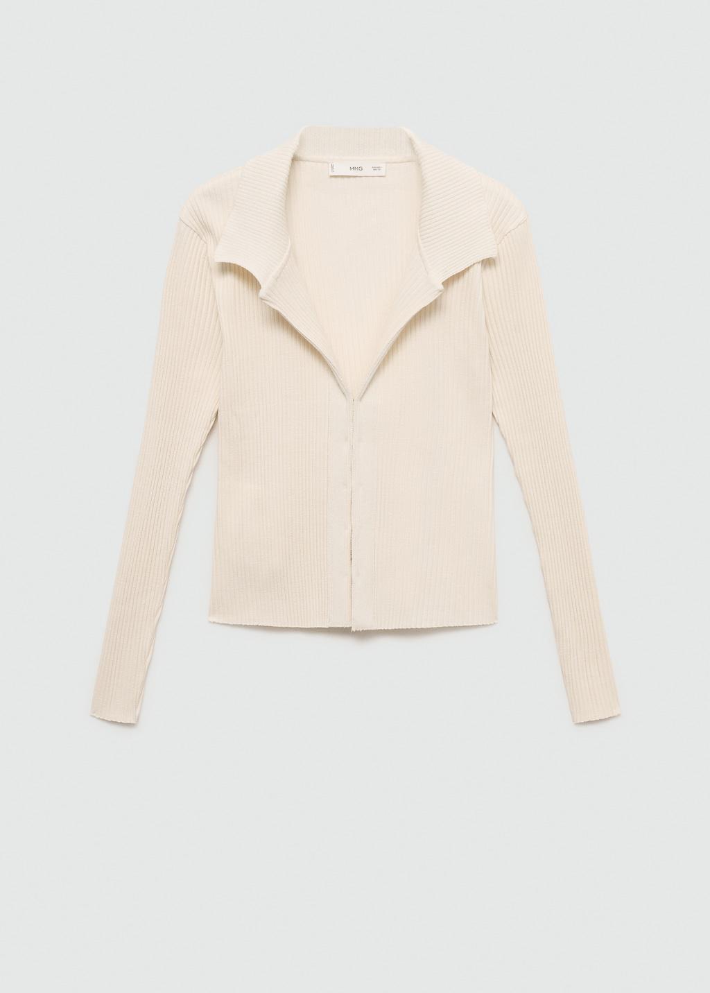 MANGO Ribbed Cardigan With Hooks in Ecru | endource