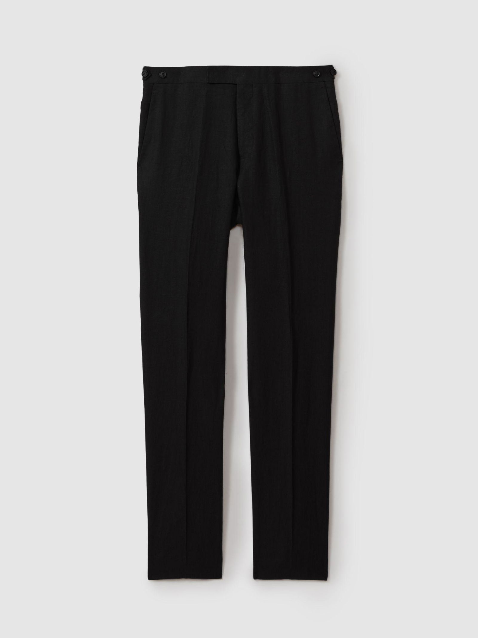 REISS Kin Slim Fit Linen Adjuster Trousers in Black | Endource