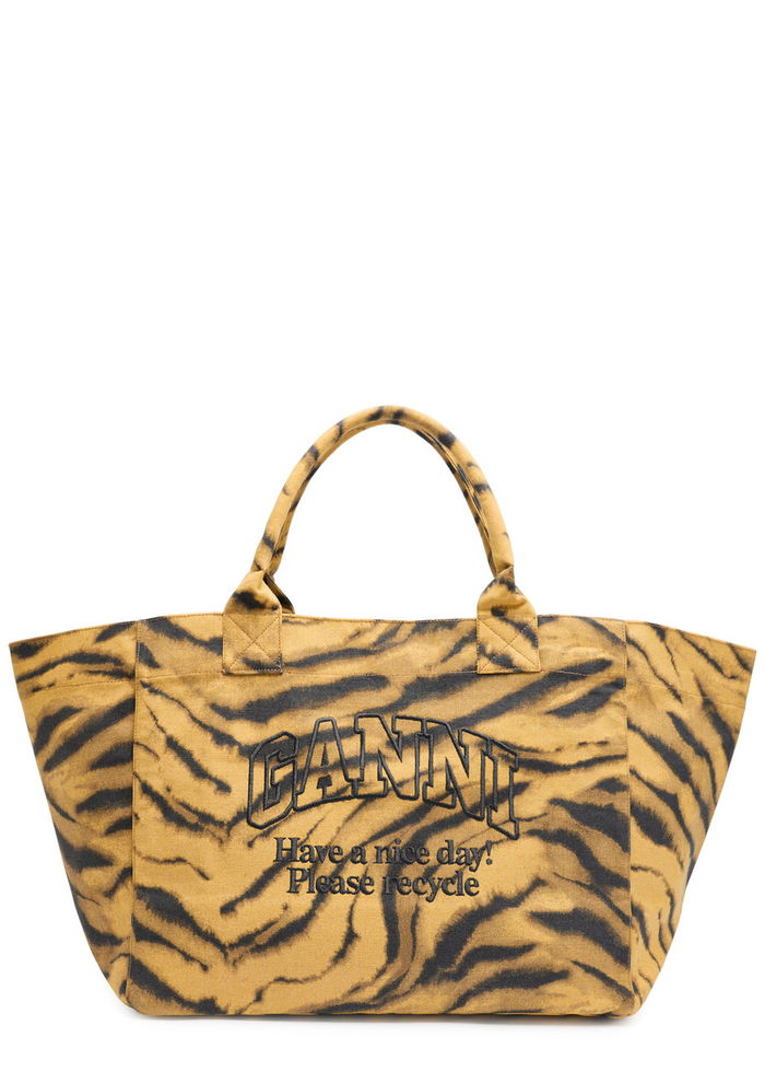 GANNI Zebra Print XXL Shopper Canvas Tote Bag | endource