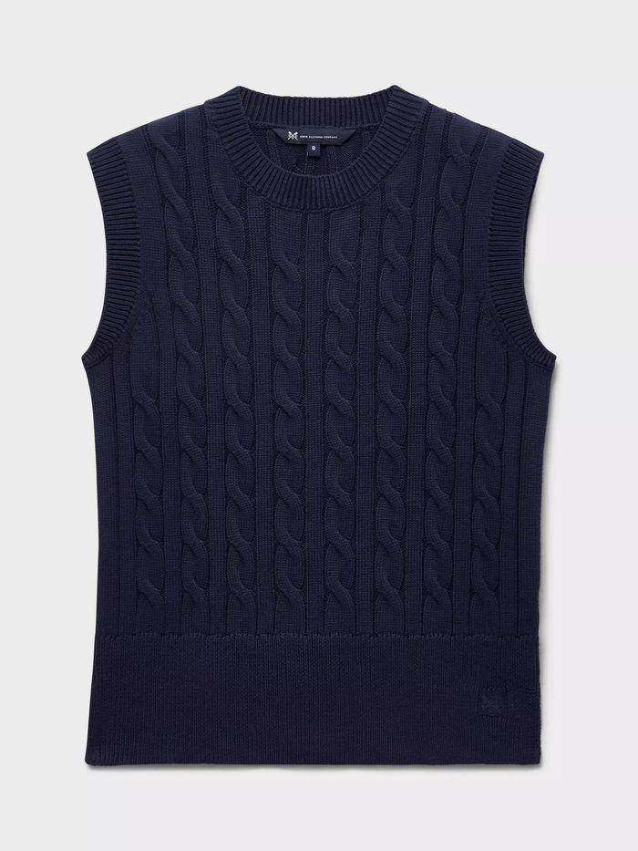 CREW CLOTHING Harmony Cable Knit Wool Rich Tank Top, Dark Blue | endource