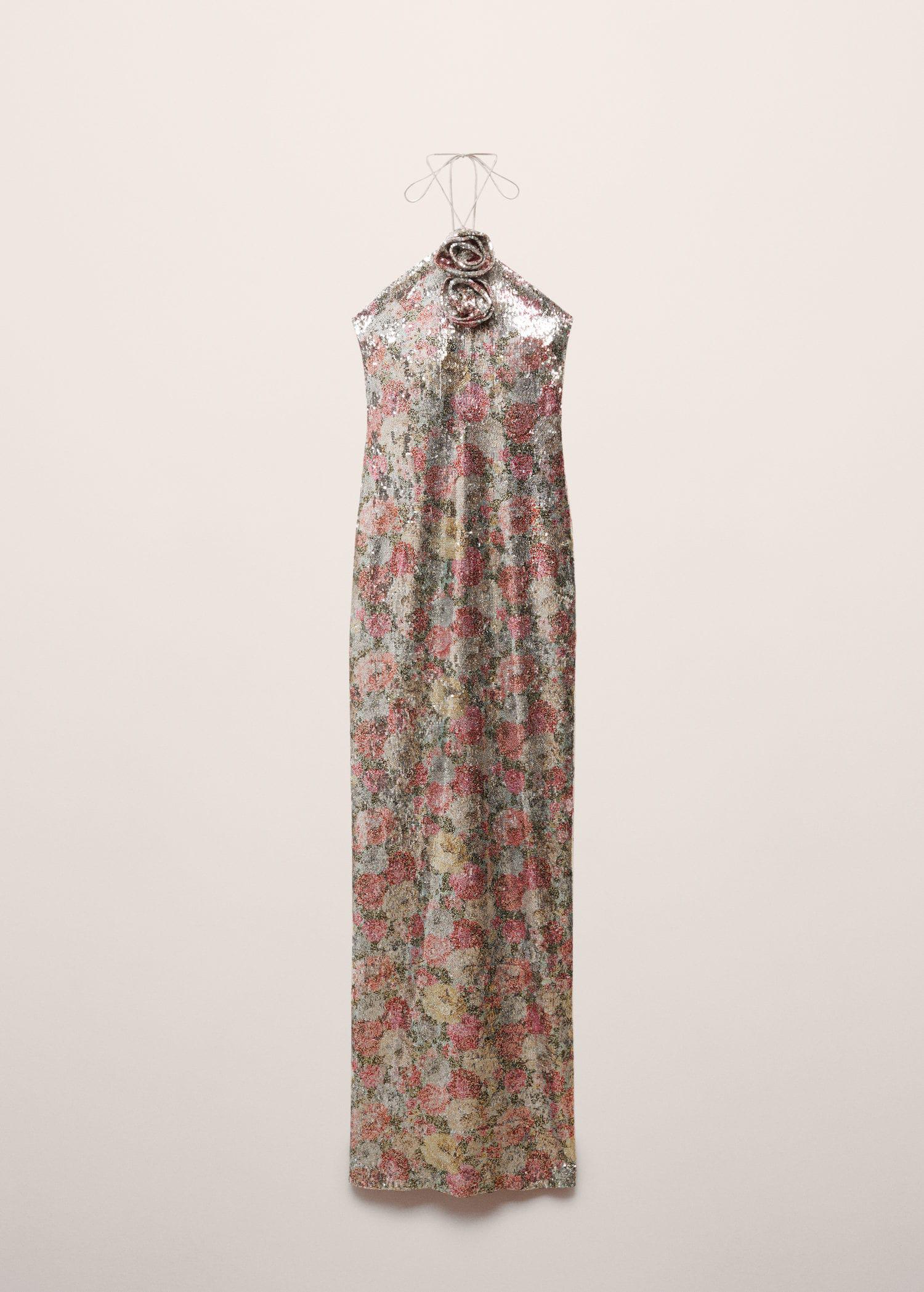MANGO Sequin Halter-Neck Floral Dress | endource