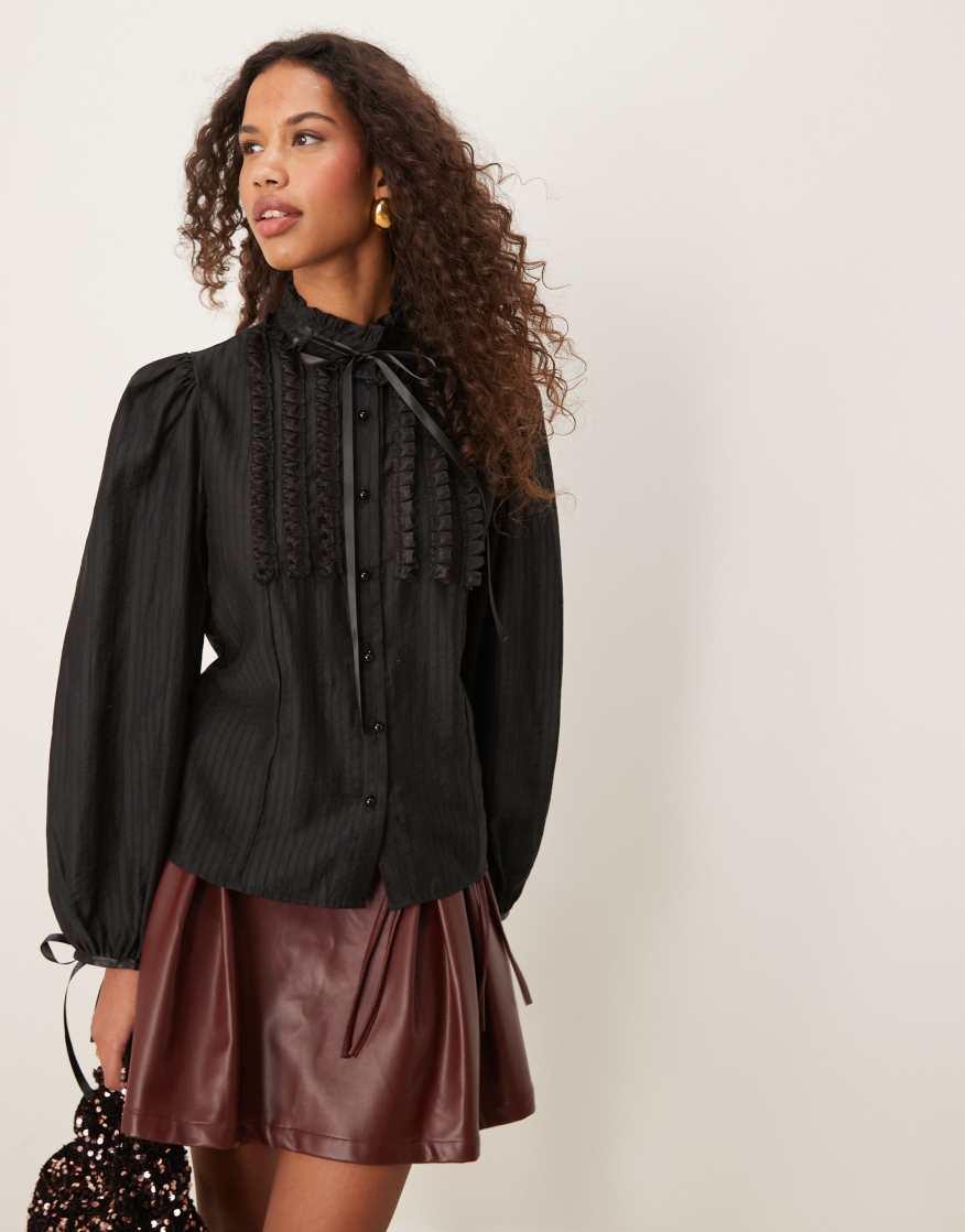 SISTER JANE Ruffle Blouse in Coal Black | endource