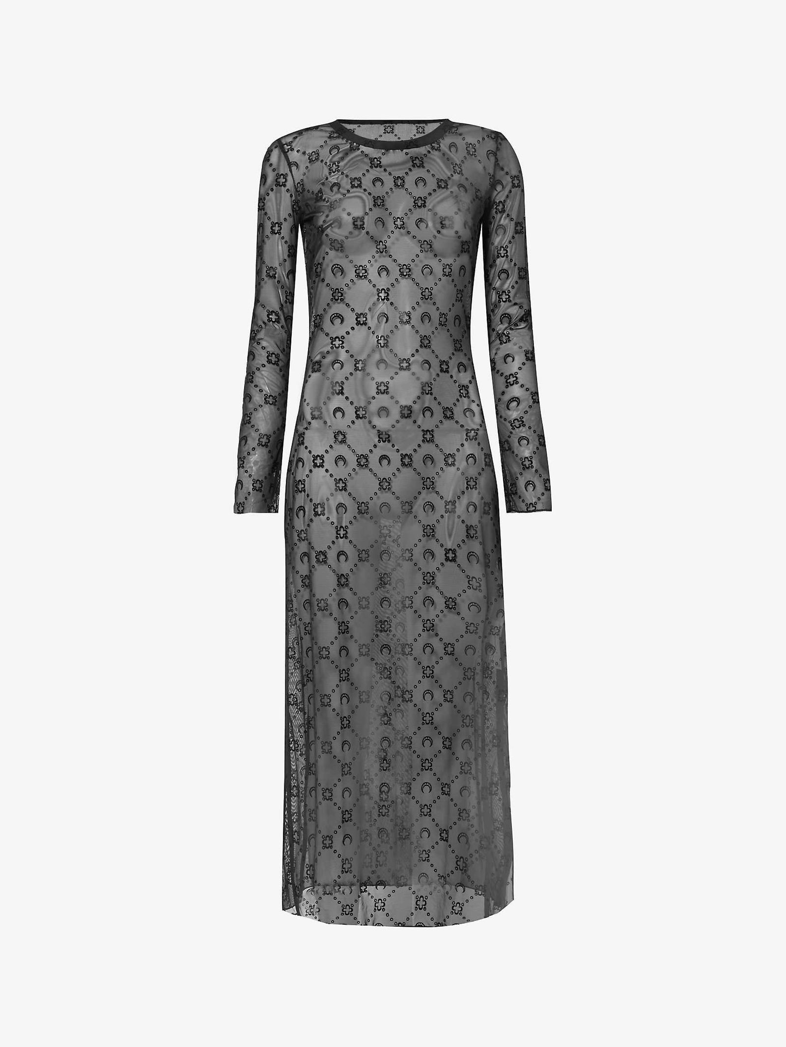 MARINE SERRE Monogram-Pattern Long-Sleeved Mesh Midi Dress in BLACK ...