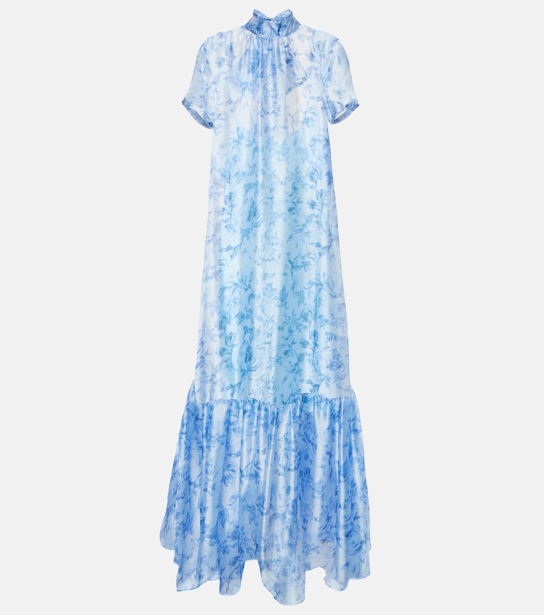 STAUD Calluna Floral Tiered Maxi Dress in Blue | Endource