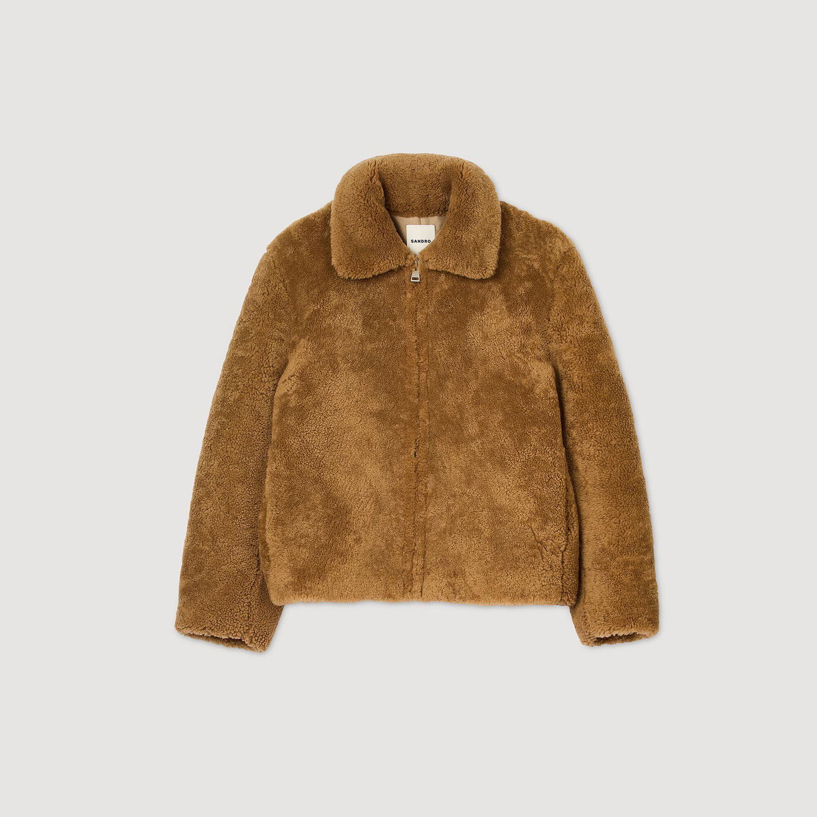 SANDRO Shearling Jacket in Camel | endource