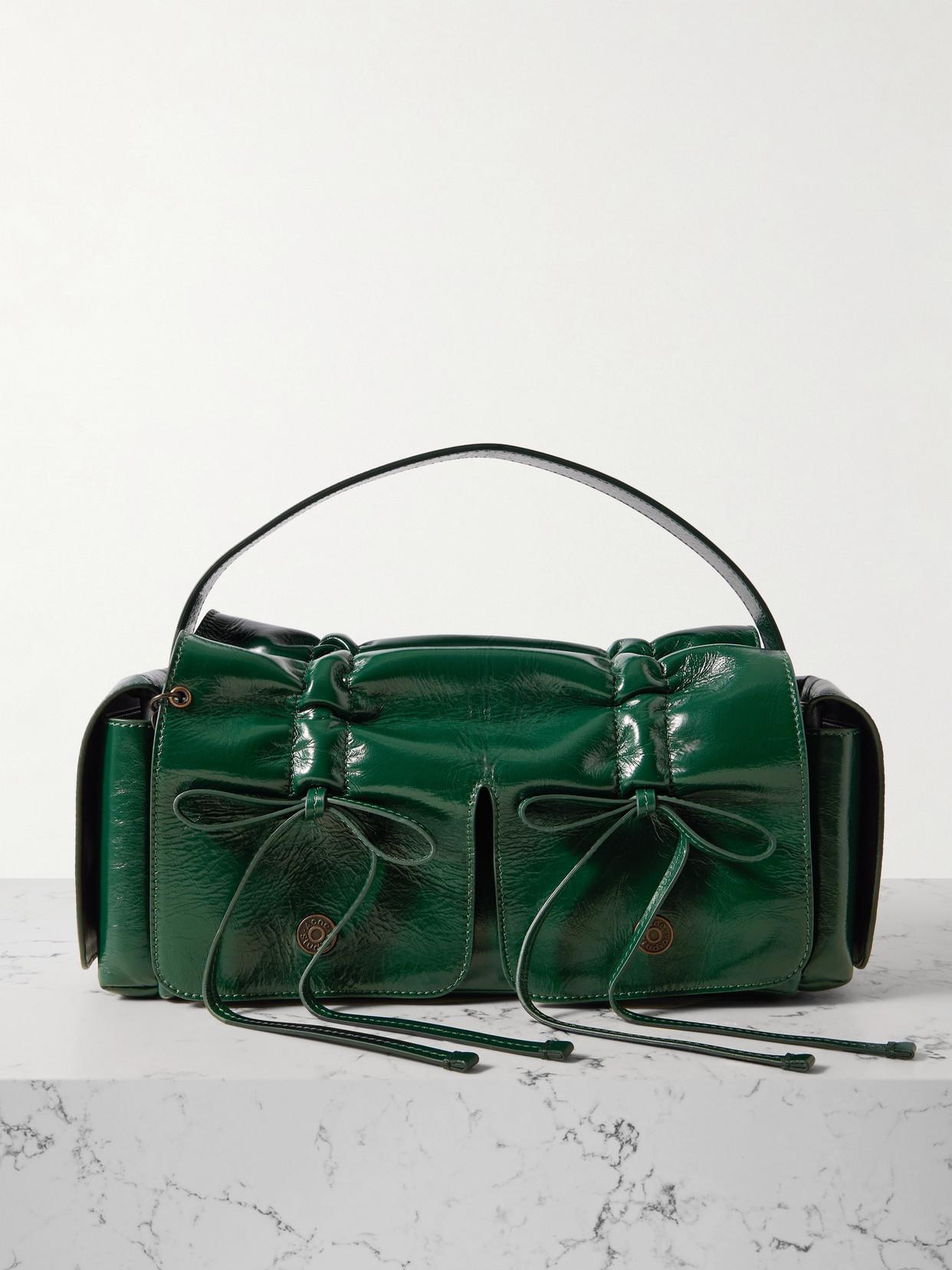 ACNE STUDIOS Multipocket Bow-Detailed Embellished Leather Shoulder Bag ...