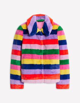 BODEN Stripe Faux-Fur Coat in Rainbow Stripe | endource