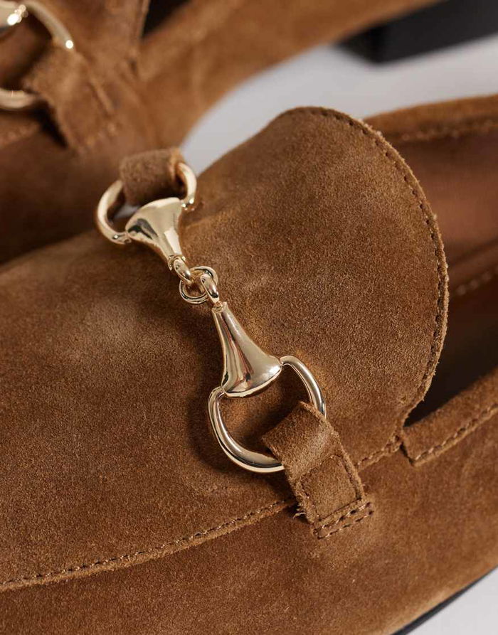 MANGO Leather Loafer With Gold Hardware In Tan | endource