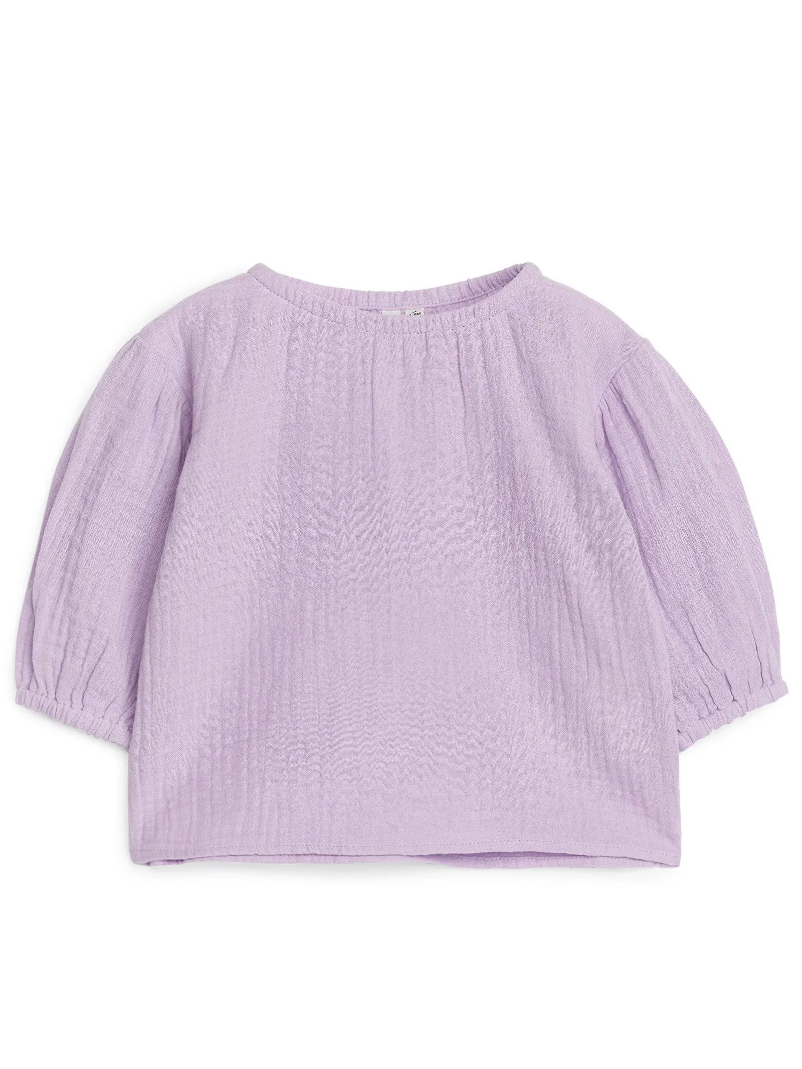 ARKET Puffy Cotton Muslin Blouse in Lilac | endource