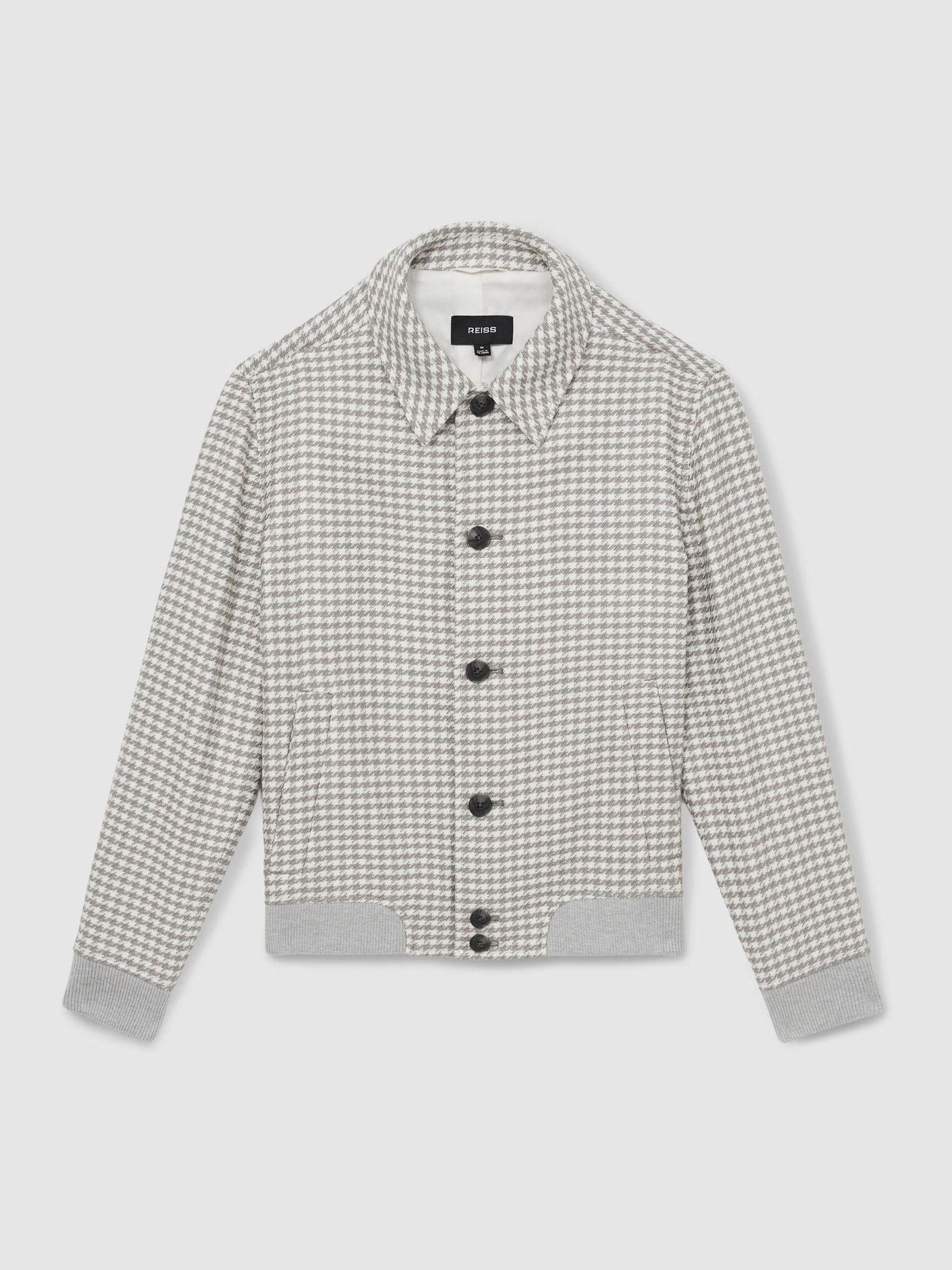 REISS Dogtooth-Check Blouson Jacket in Soft Grey/White | endource