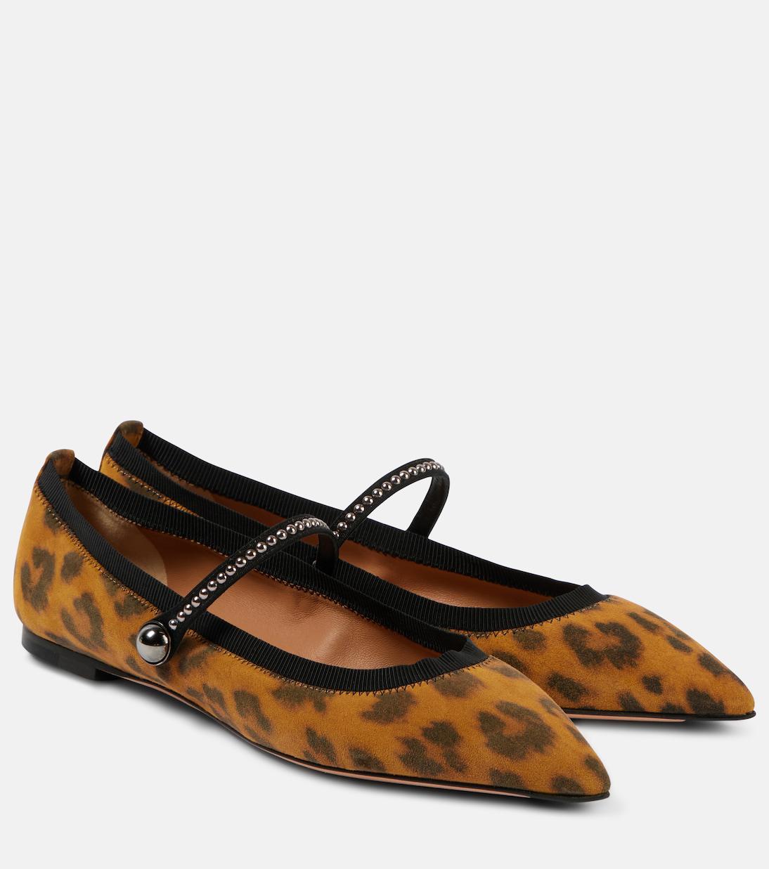 AQUAZZURA Romy Leopard-Print Suede Ballet Flats in Orange | endource